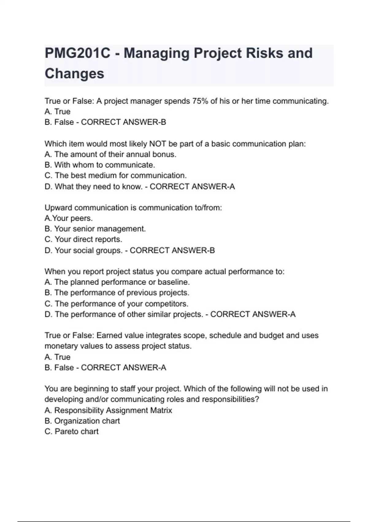 PMG201C - Managing Project Risks and Changes - PMG - Stuvia US