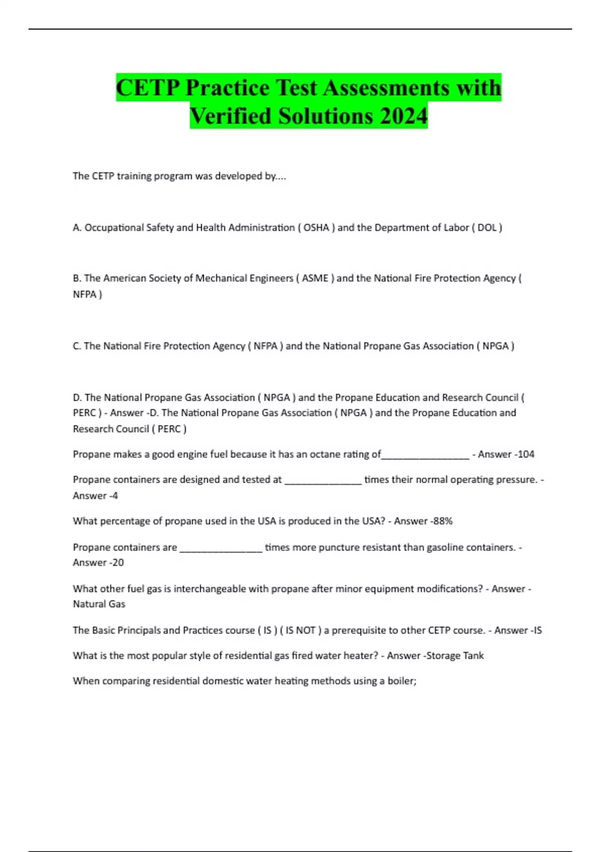 CETP Practice Test Assessments with Verified Solutions 2024 - Cetp ...