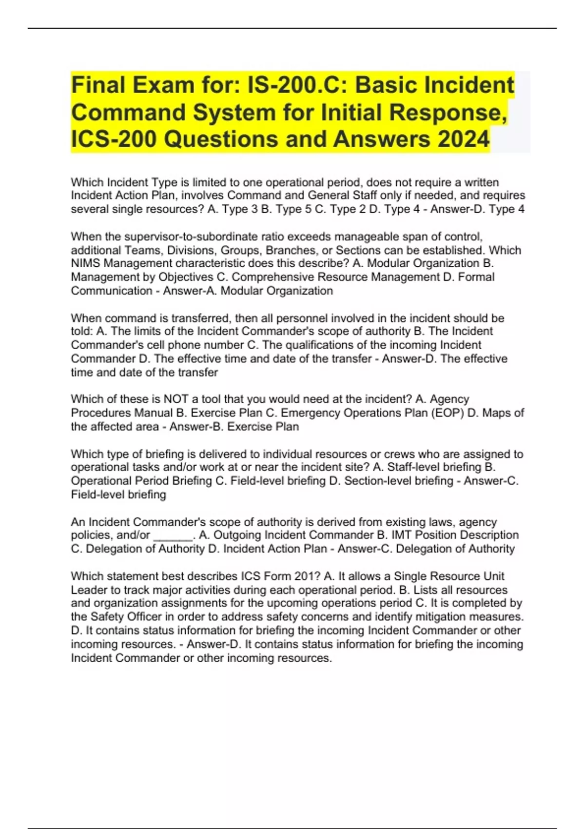 Fema Is 200 C Answers Quizlet Truth Or Fiction