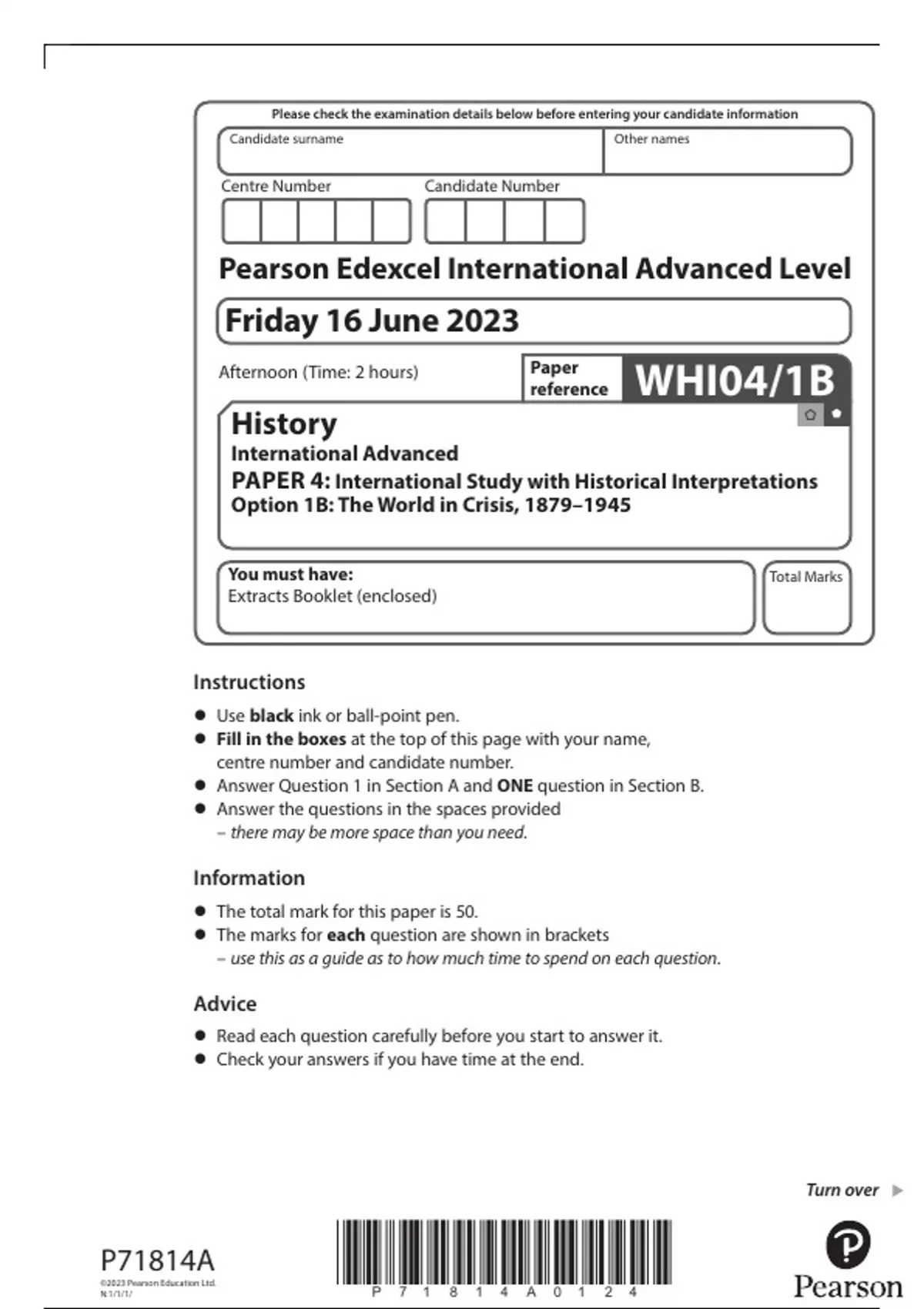 Pearson Edexcel A-Level History Advanced PAPER 4: International Study ...