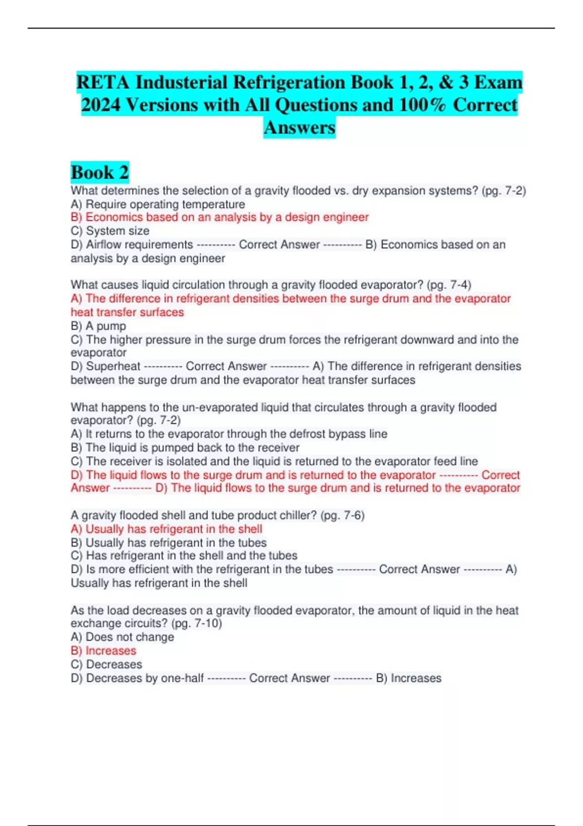 RETA Industerial Refrigeration Book 1, 2, & 3 Exam 2024 Versions with ...