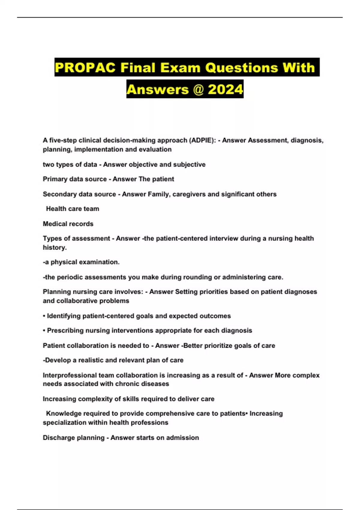 PROPAC Final Exam Questions With Answers @ 2024 - PROPAC - Stuvia US