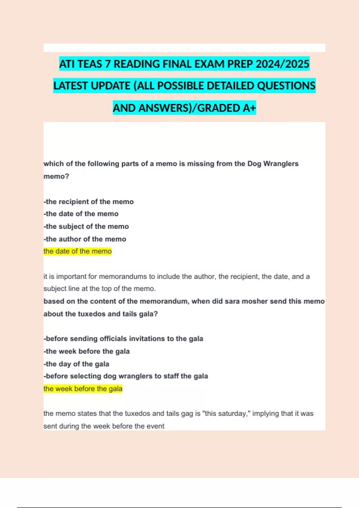 ATI TEAS 7 READING FINAL EXAM PREP 2024/2025 LATEST UPDATE (ALL ...