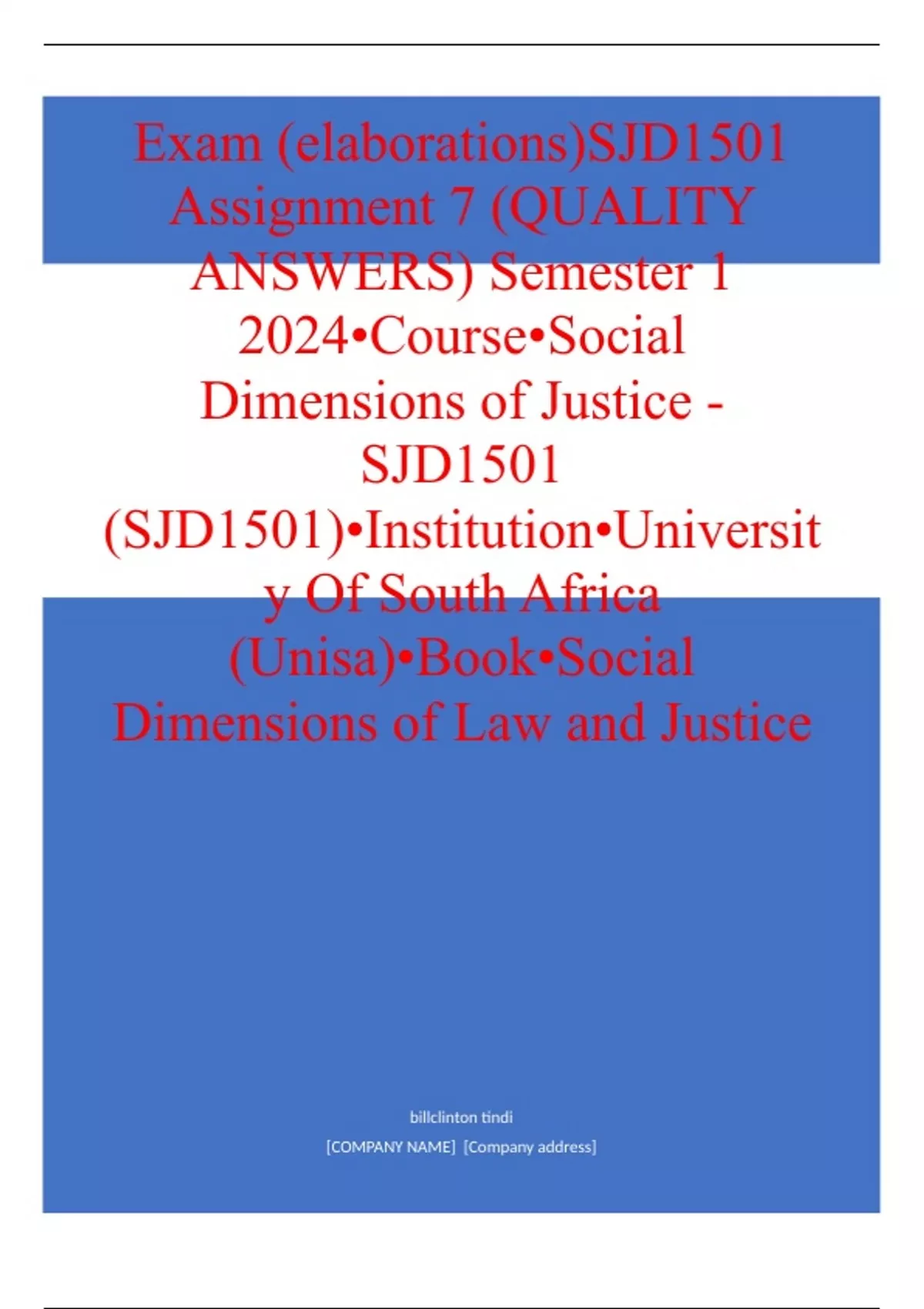 Exam (elaborations) SJD1501 Assignment 7 (QUALITY ANSWERS) Semester 1 ...