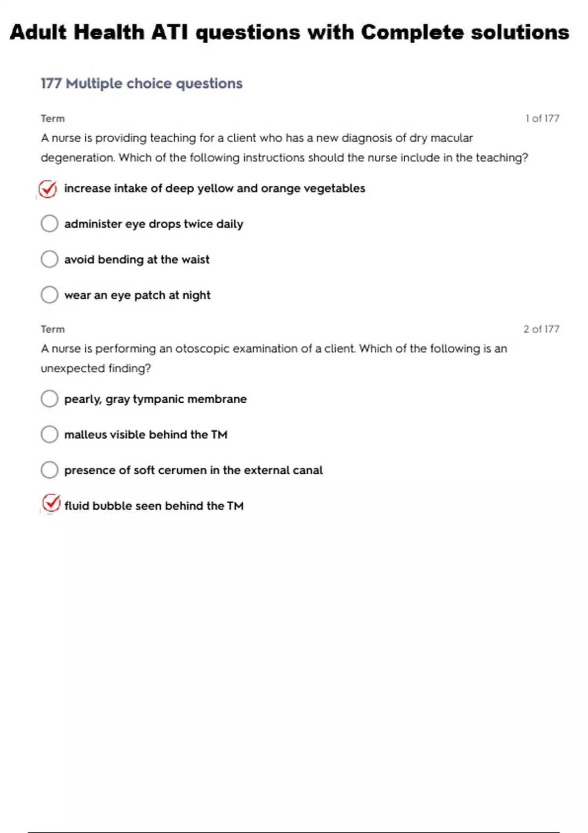 ADULT HEALTH ATI QUESTIONS WITH COMPLETE SOLUTIONS - MED SURGE I ...