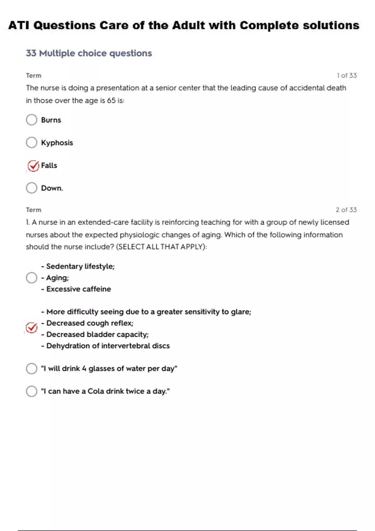 ATI QUESTIONS CARE OF THE ADULT WITH COMPLETE SOLUTIONS - MED SURGE I ...