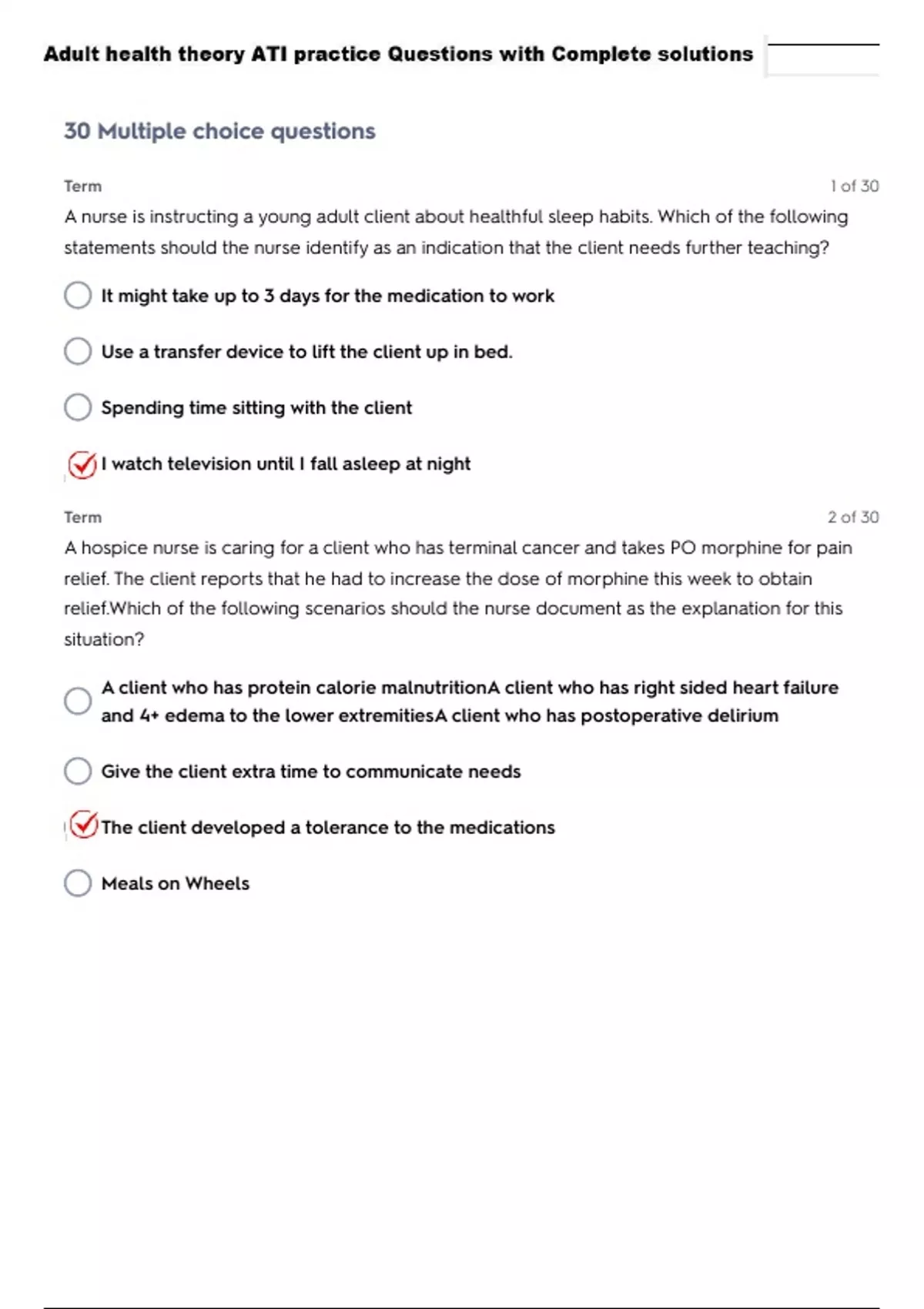 Adult health theory ATI practice Questions with Complete solutions ...