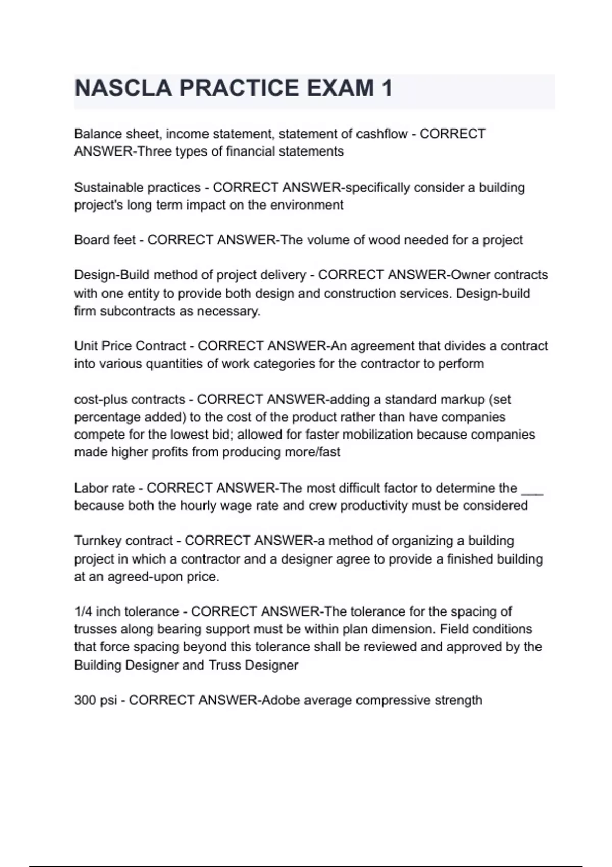 NASCLA PRACTICE EXAM 1 with complete solution - NASCLA Contractors ...