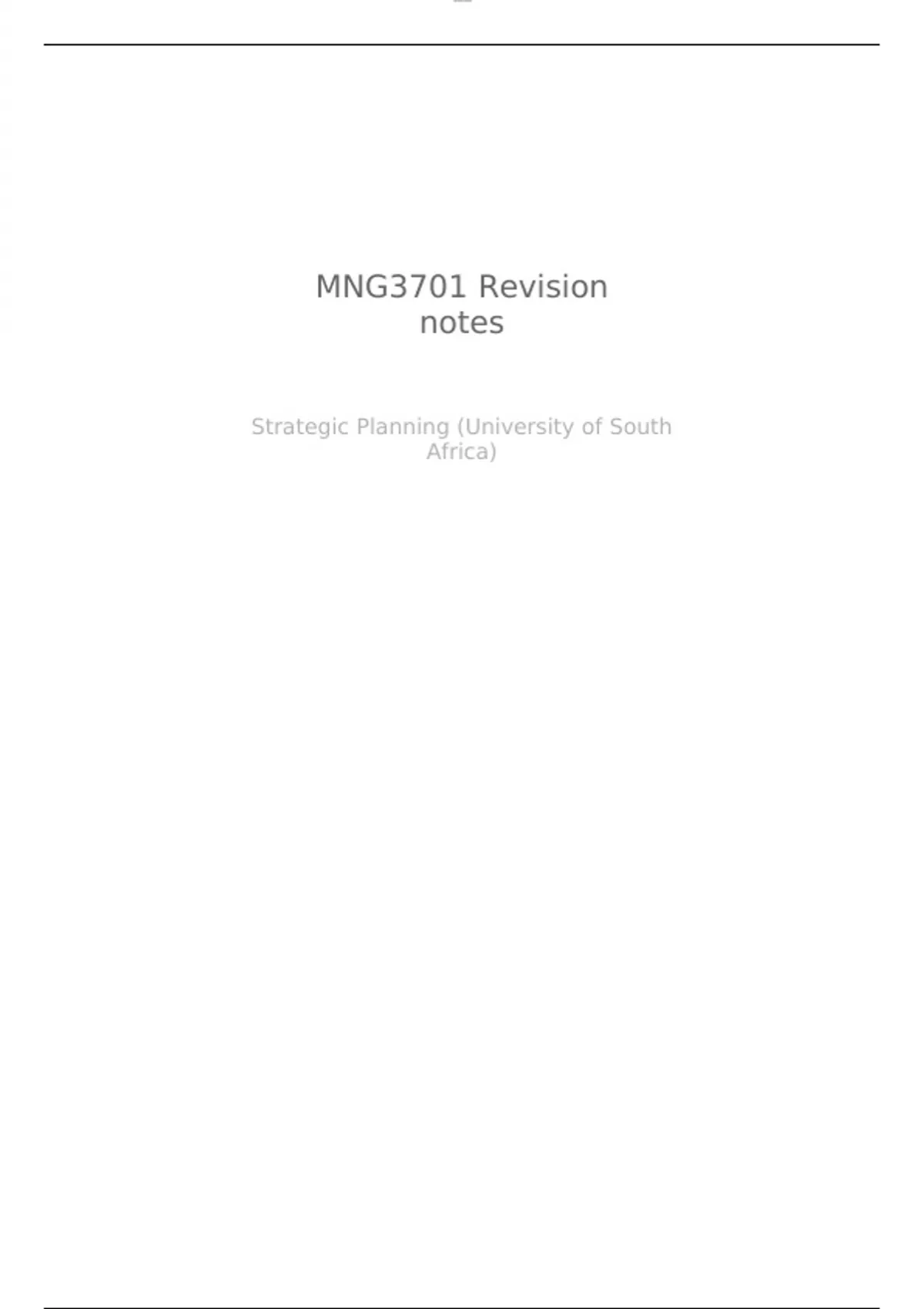 MNG3701 Revision notes Strategic Planning (University of South Africa ...