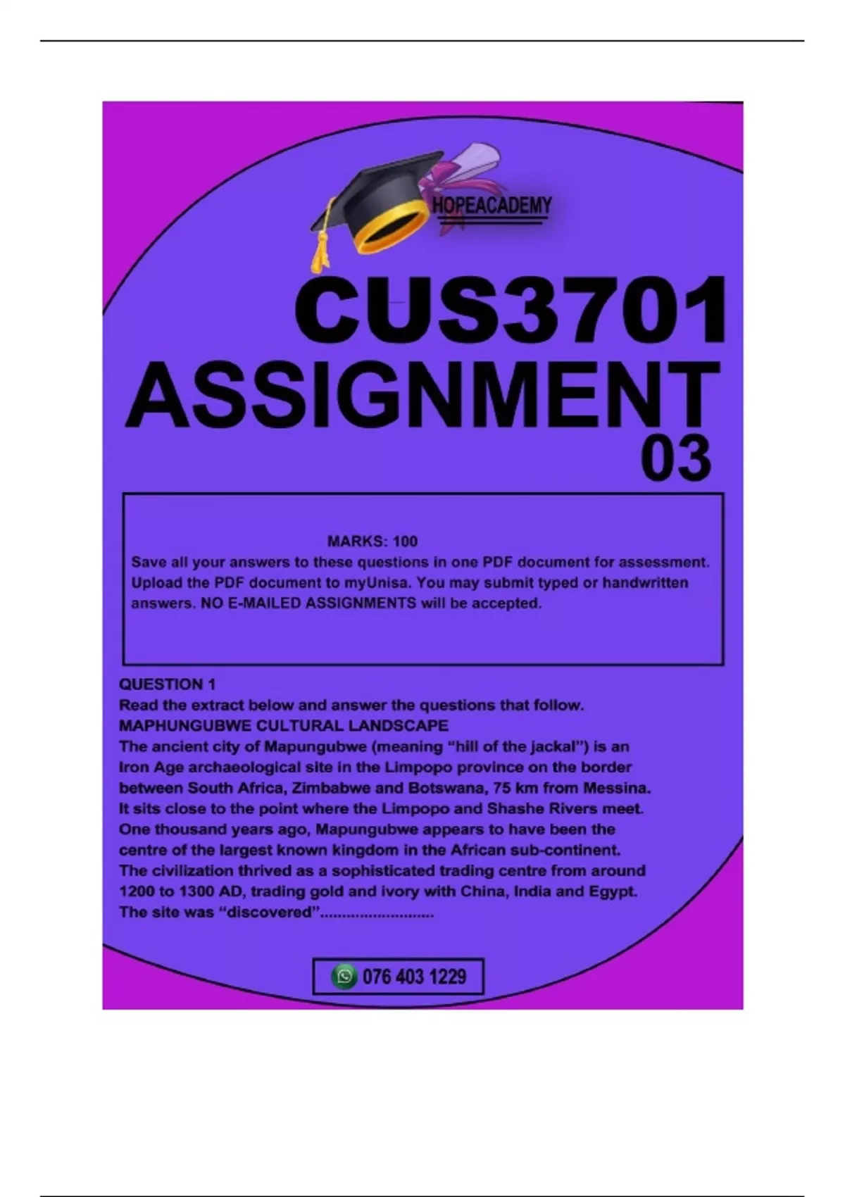 CUS3701 ASSIGNMENT 3 2024 ALL QUESTIONS WELL ANSWERED - CUS3701 ...