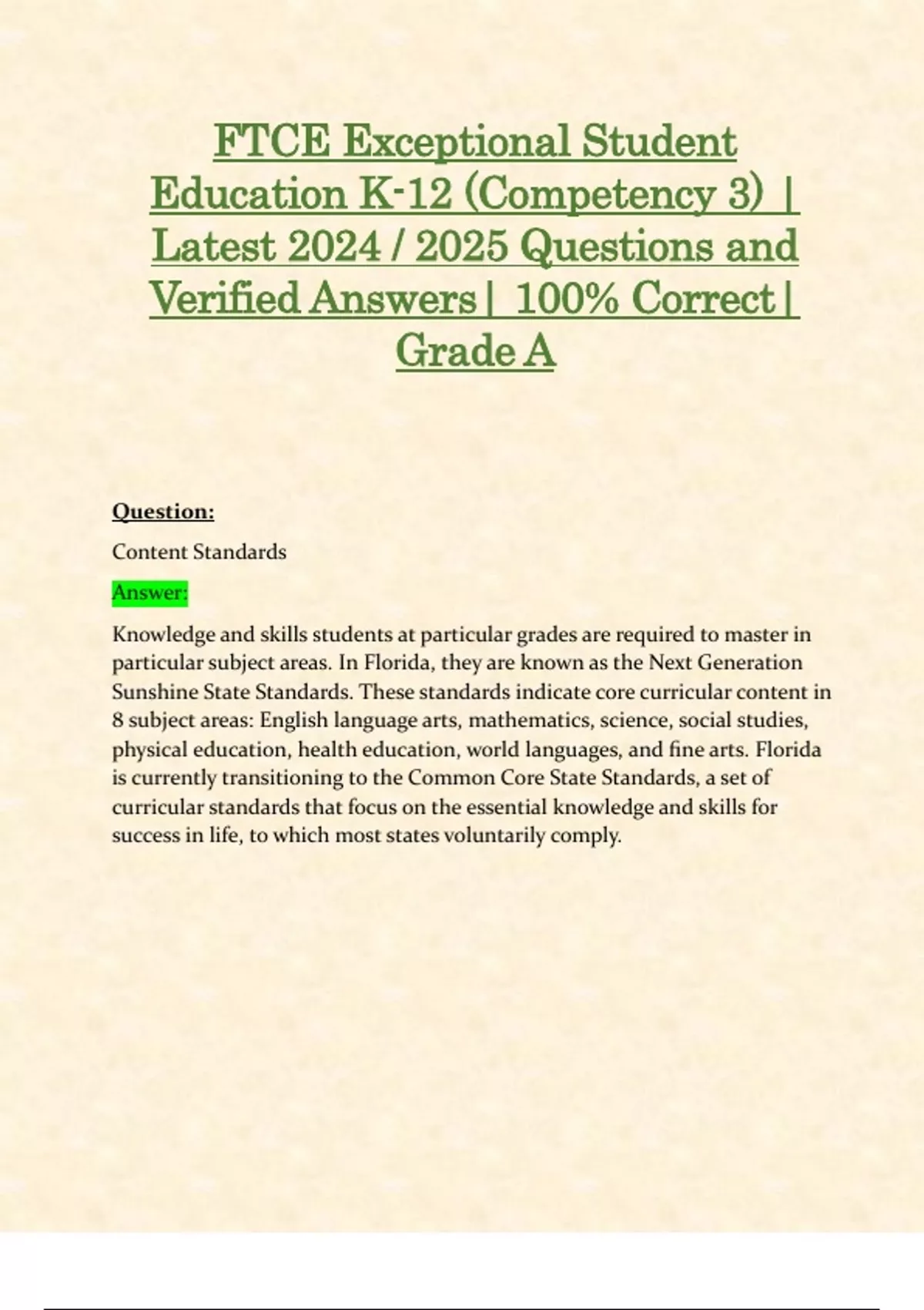 FTCE Exceptional Student Education K-12 (Competency 3) | Latest 2024 / ...