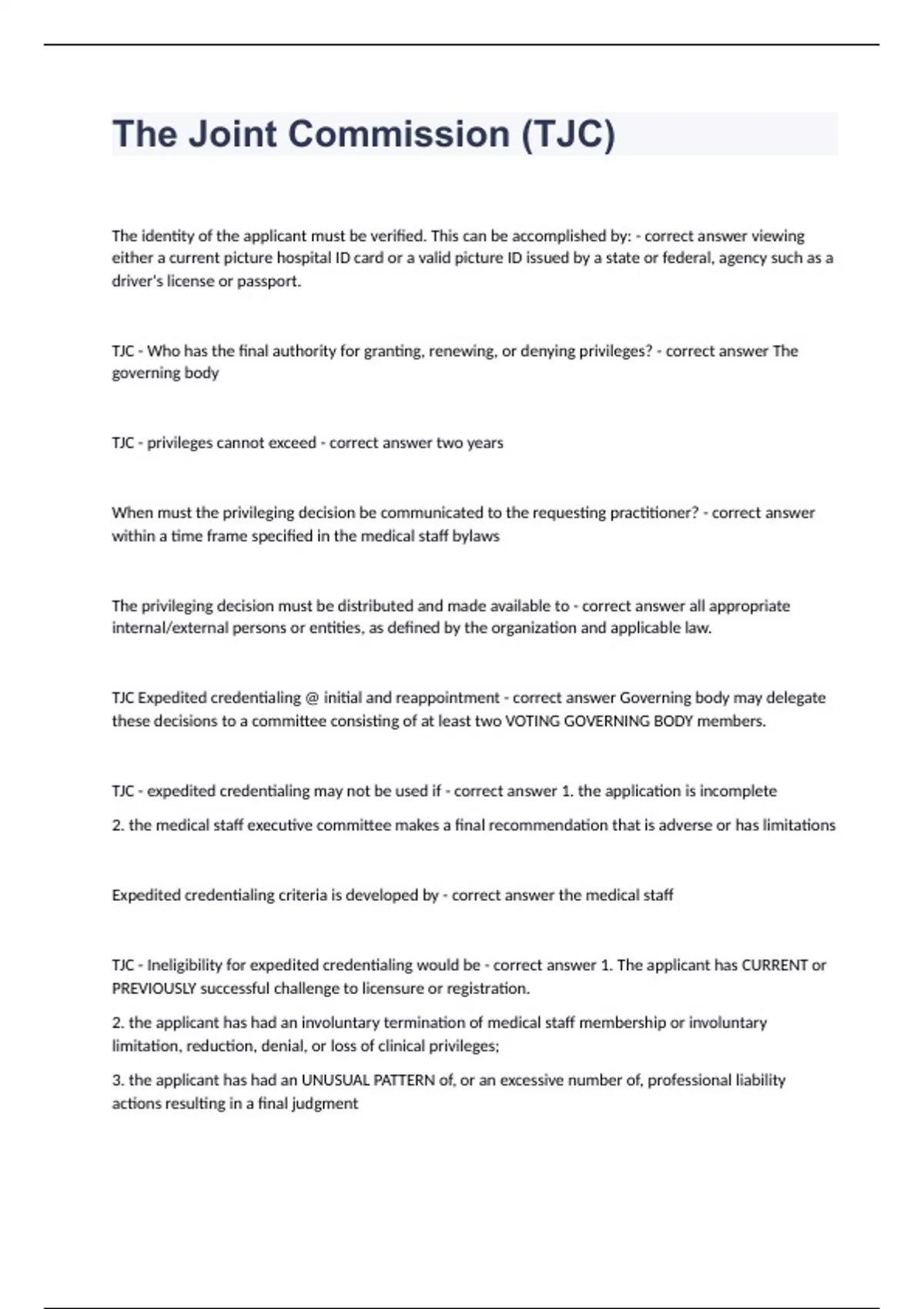 The Joint Commission Question and answers 100% correct 2024 - TJC ...