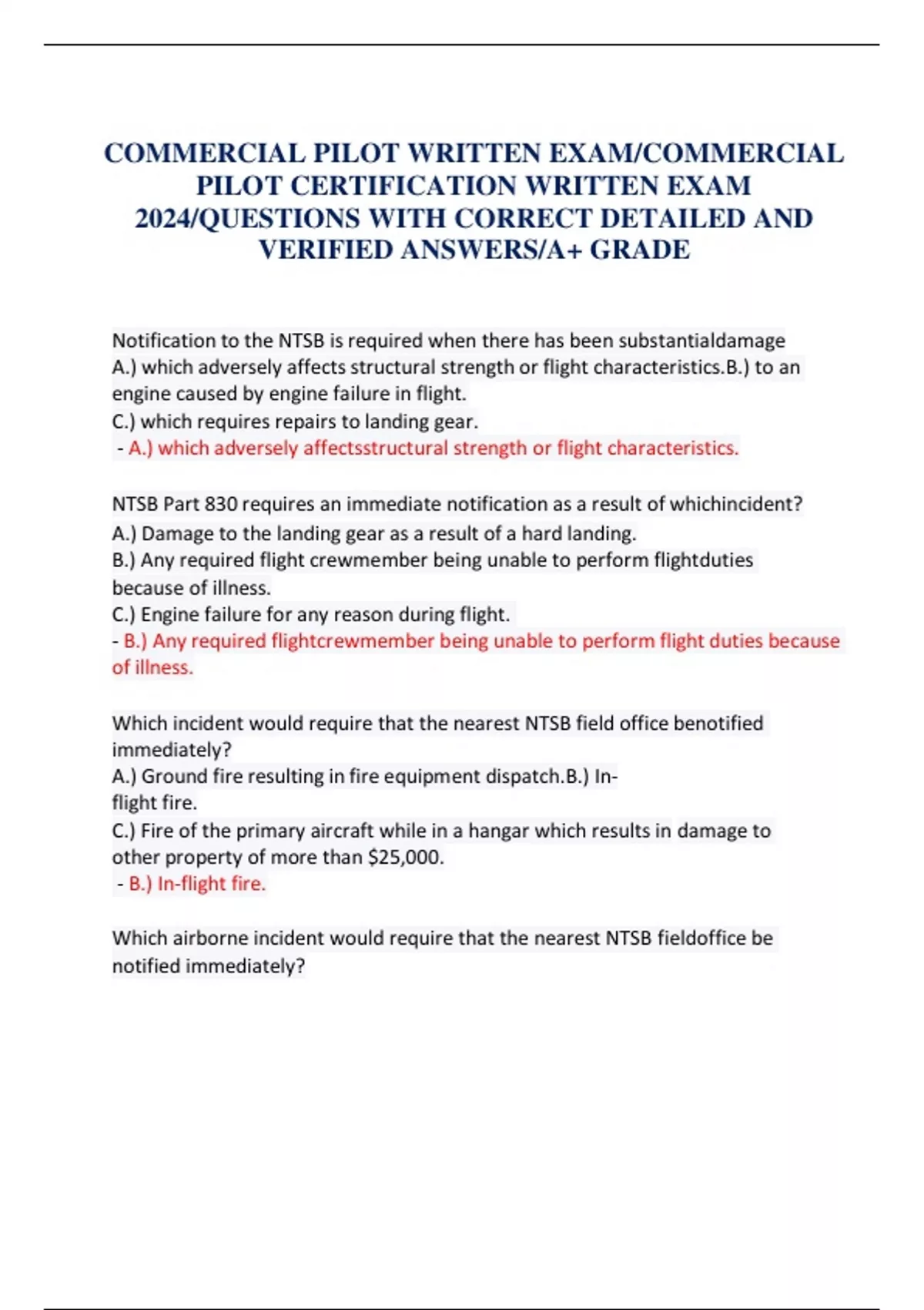 COMMERCIAL PILOT WRITTEN EXAM/COMMERCIAL PILOT CERTIFICATION WRITTEN ...