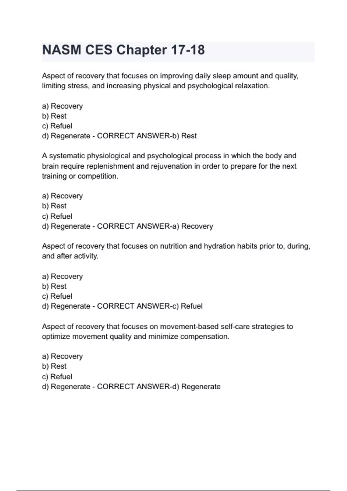 NASM CES Chapter 17-18 with complete solution - NASM CES - Stuvia US