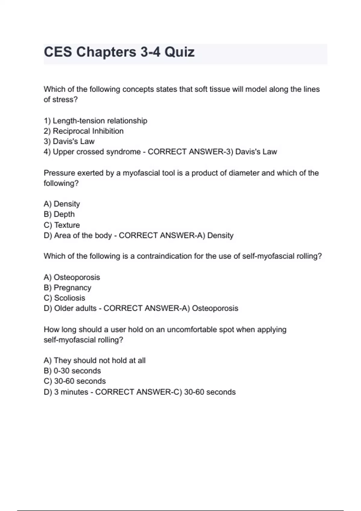 CES Chapters 3-4 Quiz with complete solution - NASM CES - Stuvia US
