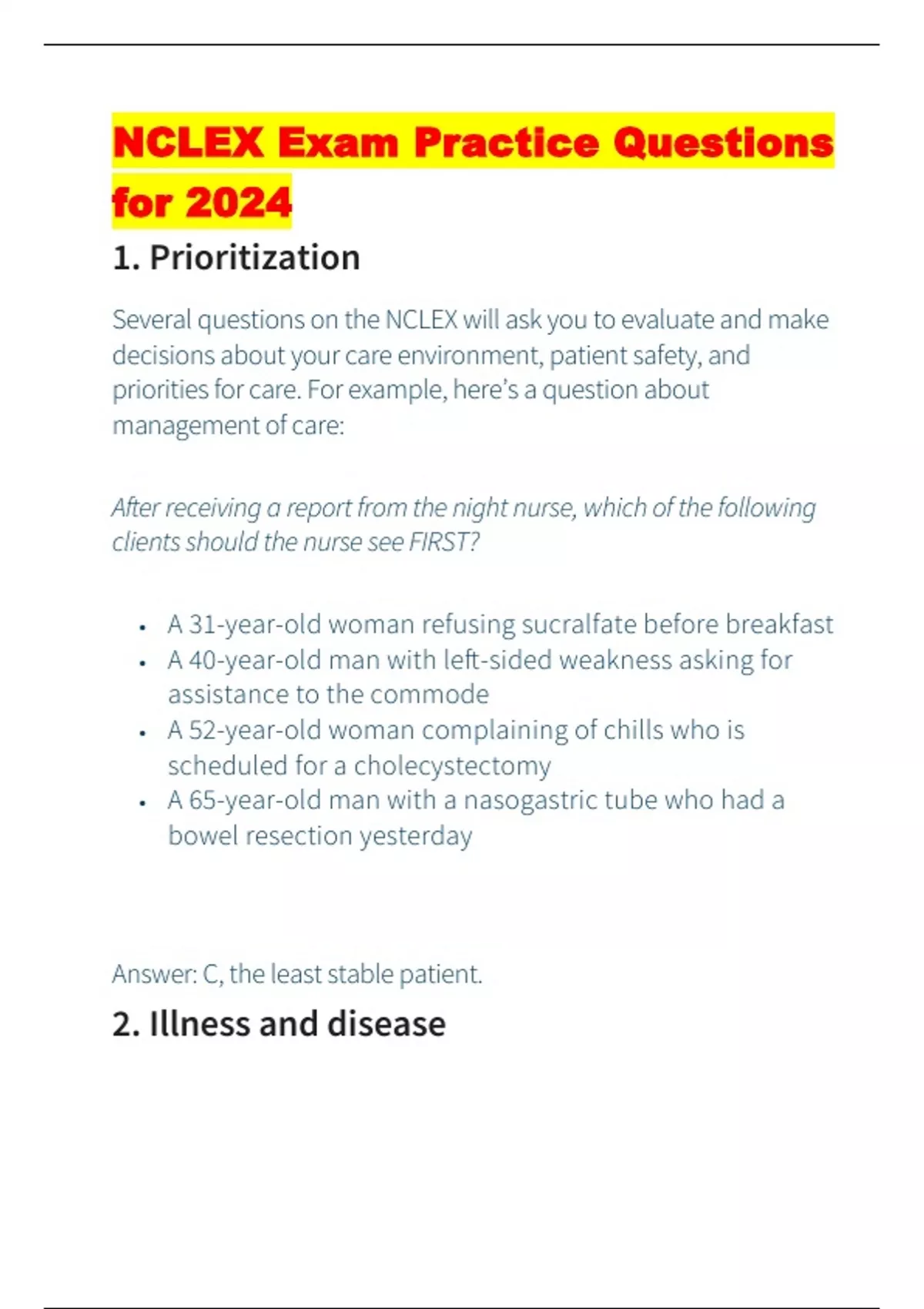 NCLEX Exam Practice Questions for 2024 - NCLEX - Gastrointestinal ...