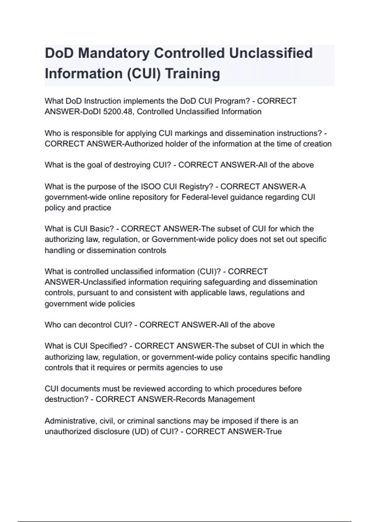 DoD Mandatory Controlled Unclassified Information (CUI) Training - DoD ...