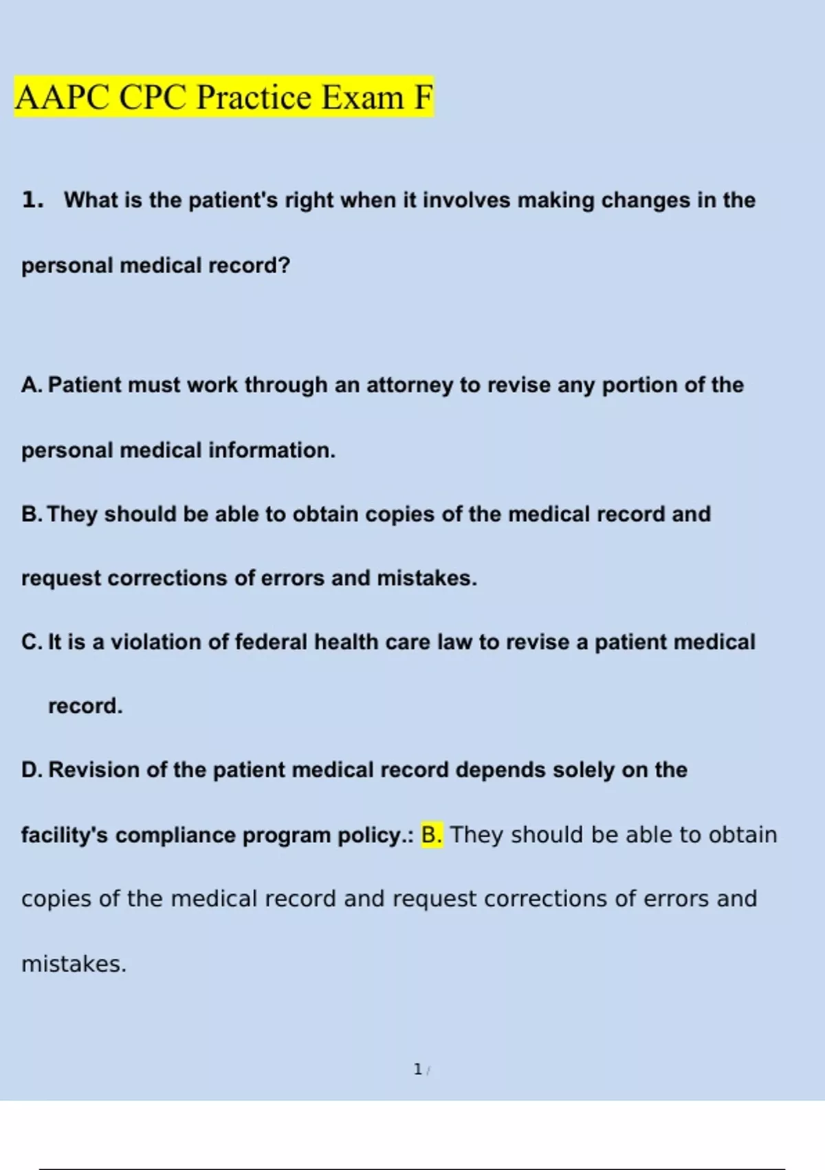 AAPC CPC Practice Exam F Questions and Answers () (Verified Answers ...