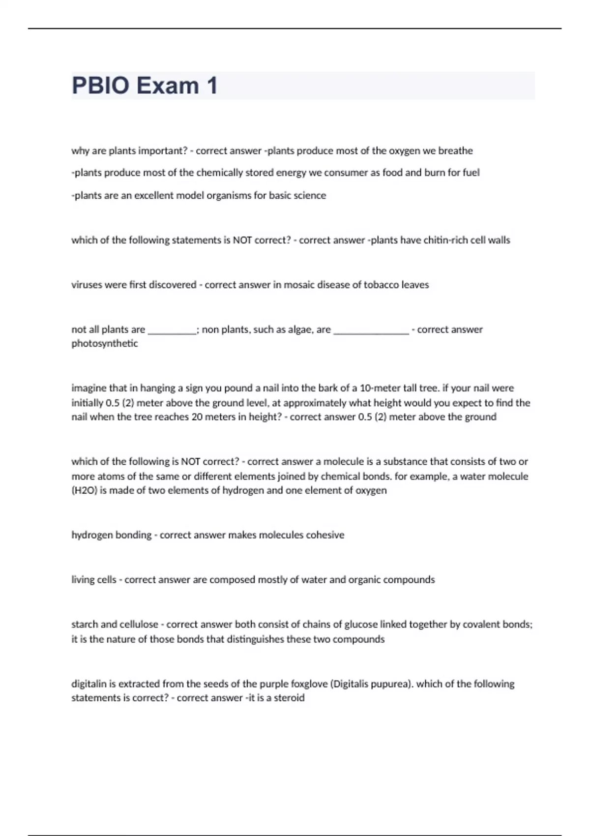 PBIO Exam 1 Questions with complete solution 2024 - PBIO - Stuvia US