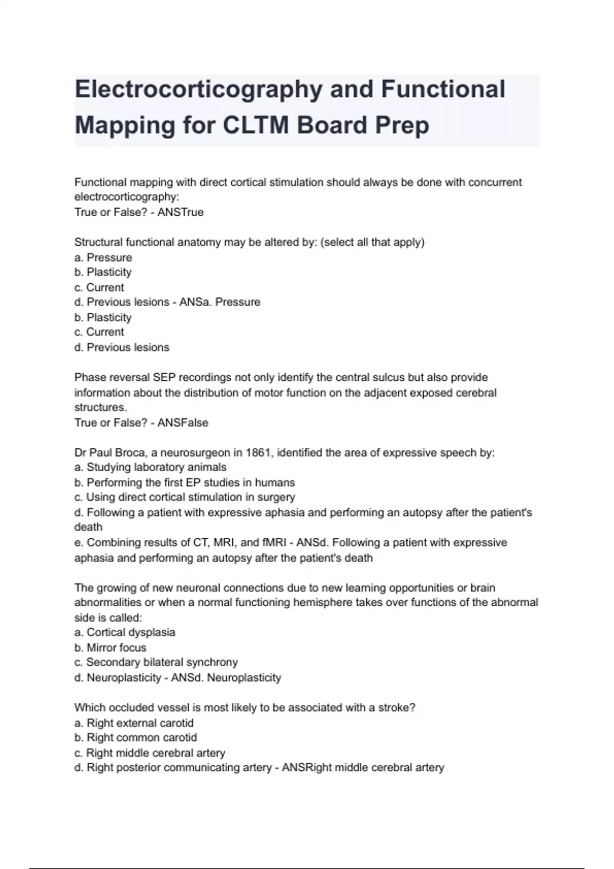 Electrocorticography and Functional Mapping for CLTM Board Prep 2024/ ...