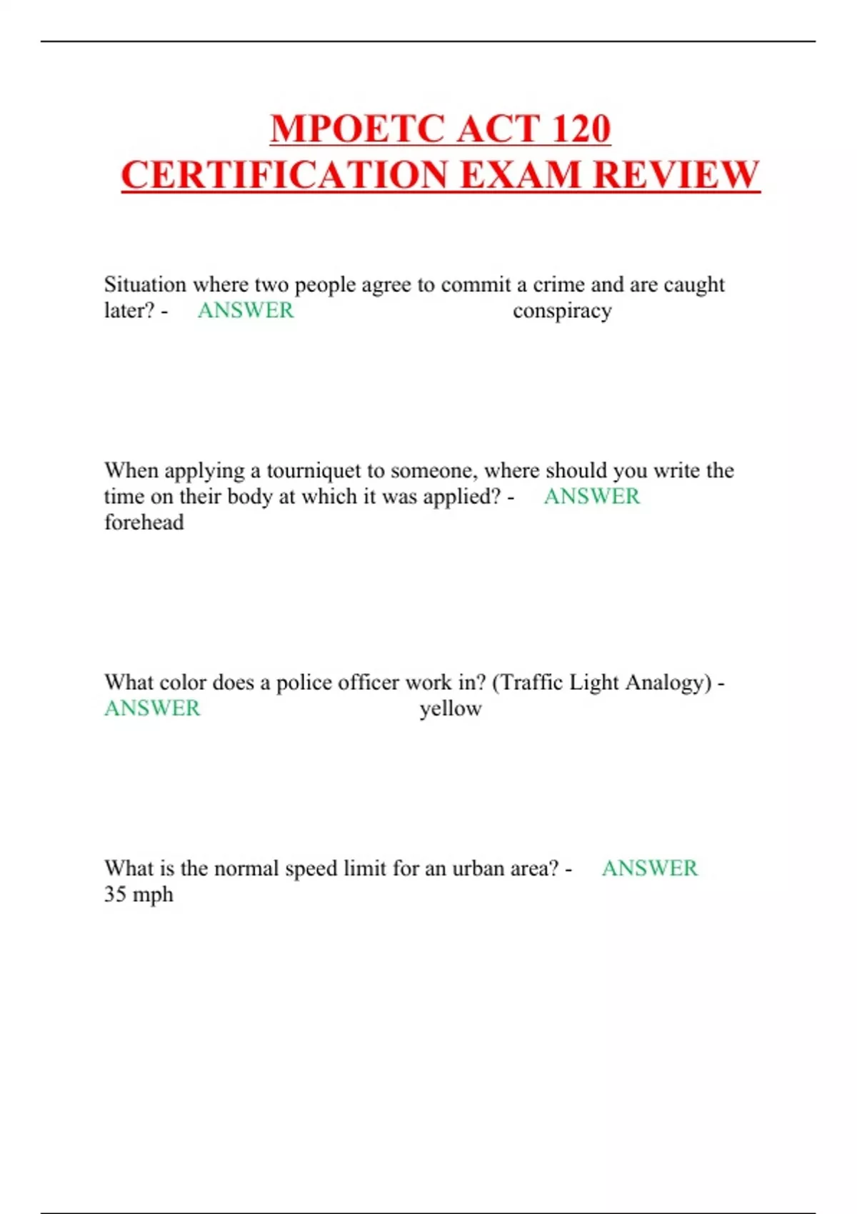 MPOETC ACT 120 CERTIFICATION EXAM REVIEW 2024/25 - MPOETC - Stuvia US