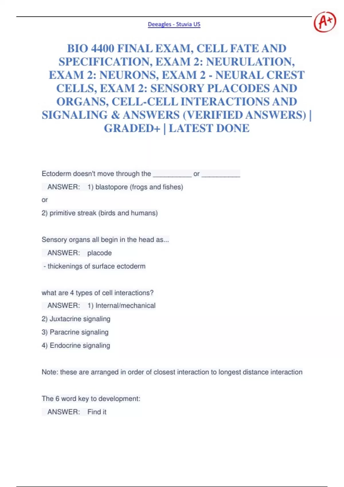 BIO 4400 FINAL EXAM, CELL FATE AND SPECIFICATION, EXAM 2: NEURULATION ...