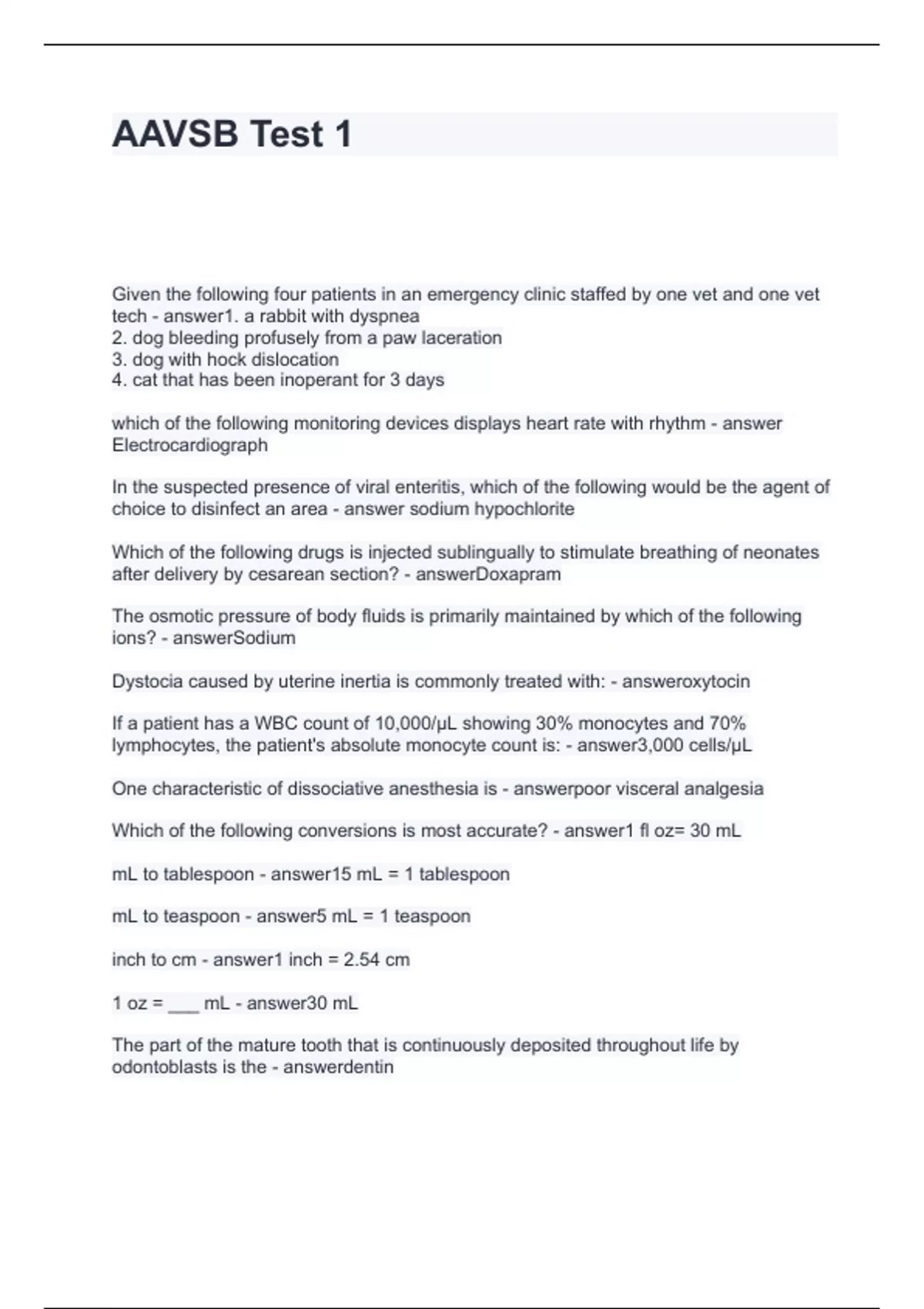 AAVSB Test 1 Questions with correct Answers 2024 - AAVSB - Stuvia US