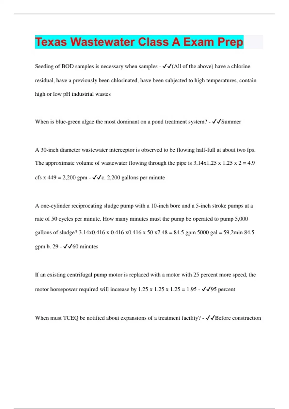 Texas Wastewater Class A Exam Prep - Texas Wastewater Class A - Stuvia US