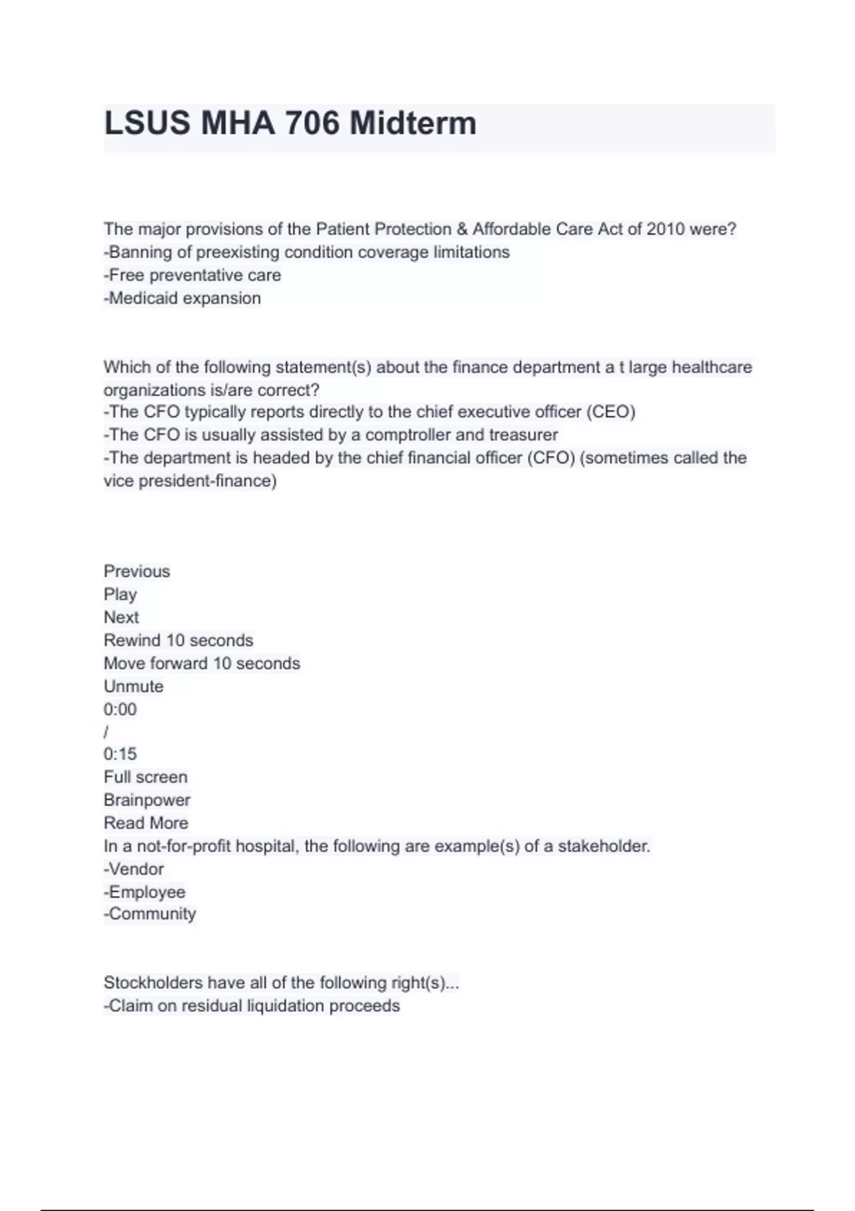 LSUS MHA 706 Midterm Exam 2024/2025 Questions With Completed Solutions ...