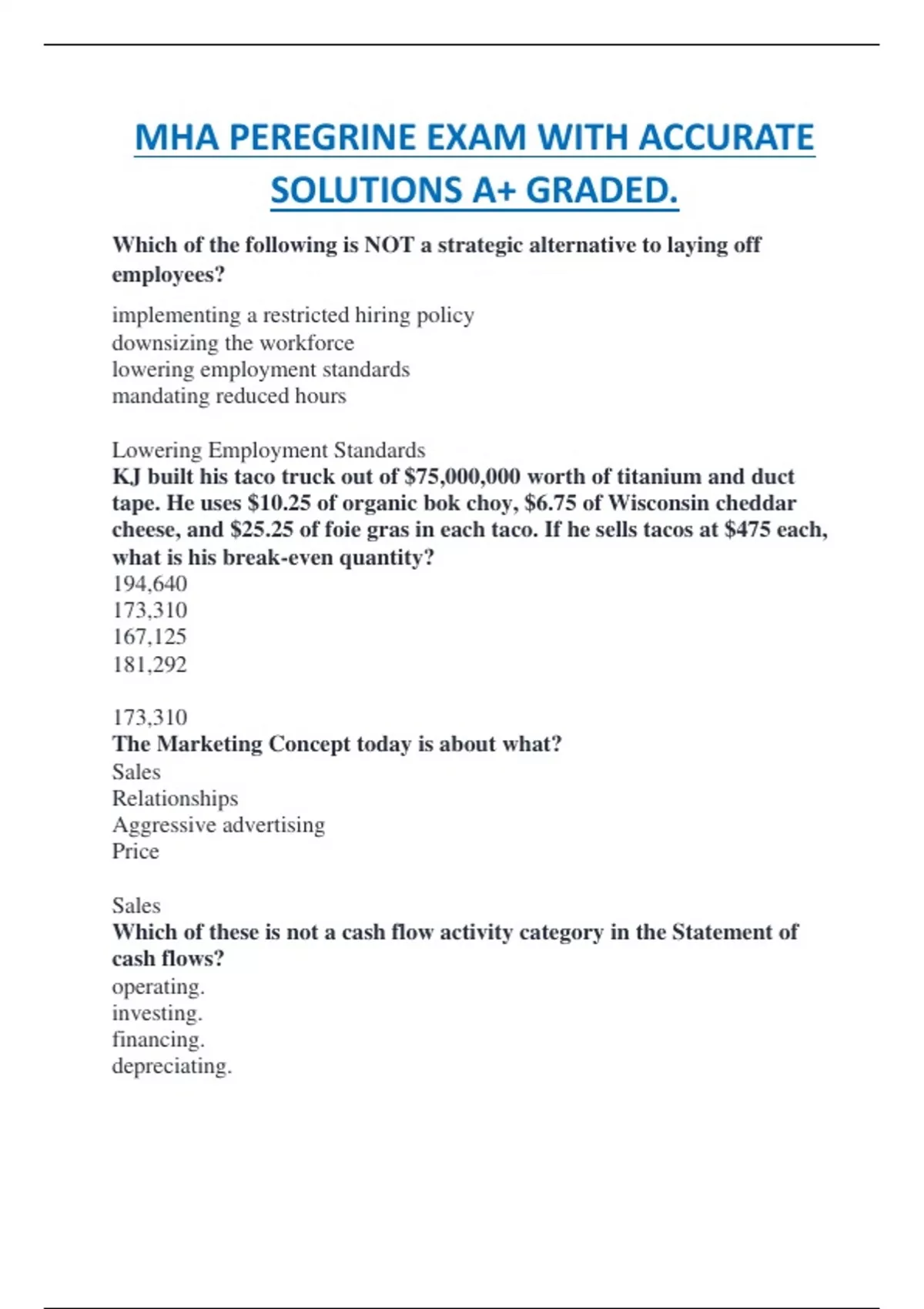MHA PEREGRINE EXAM WITH ACCURATE SOLUTIONS A+ GRADED. - MHA. - Stuvia US