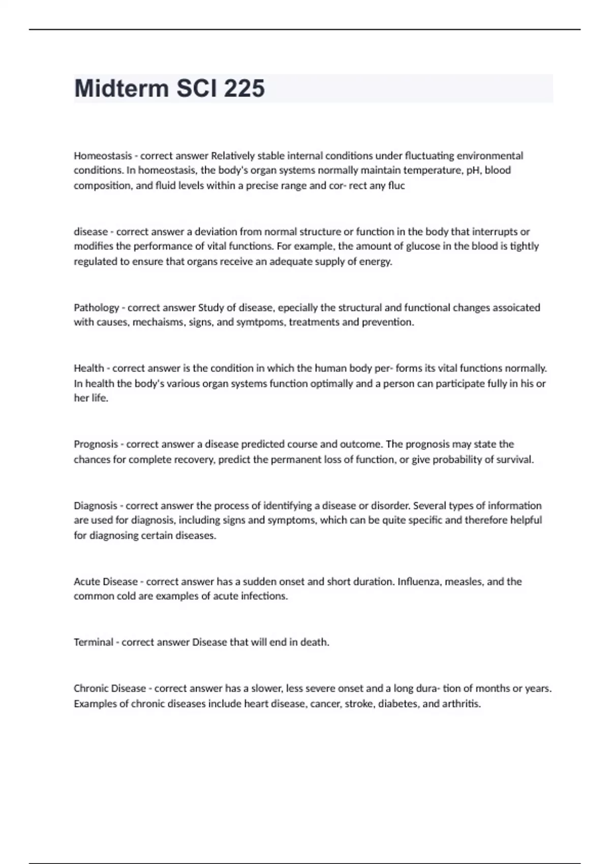 Midterm SCI 225 questions with complete solutions - SCI 225 - Stuvia US