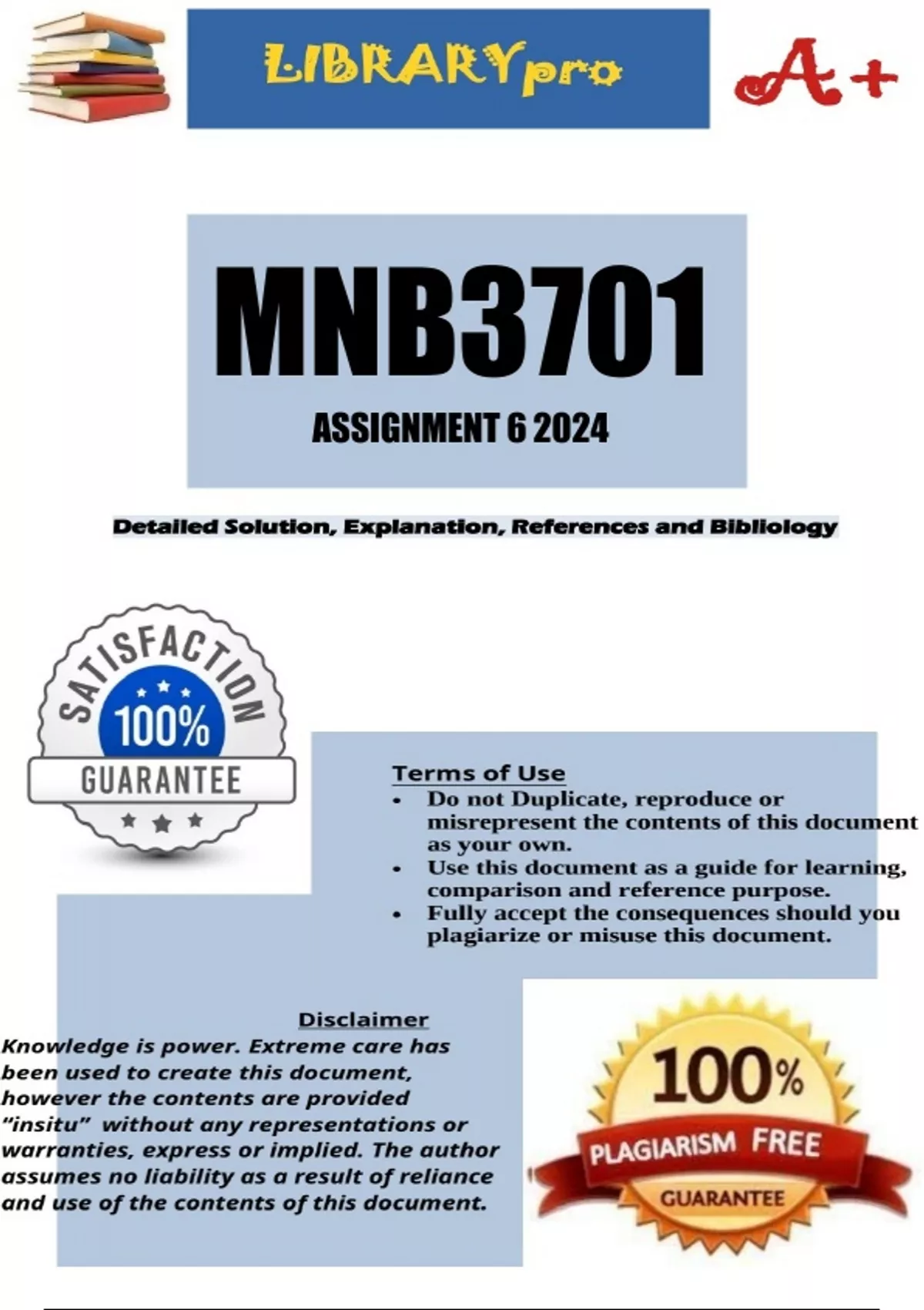 MNB3701 Assignment 6 (COMPLETE ANSWERS) Semester 1 2024 (183275) - DUE ...