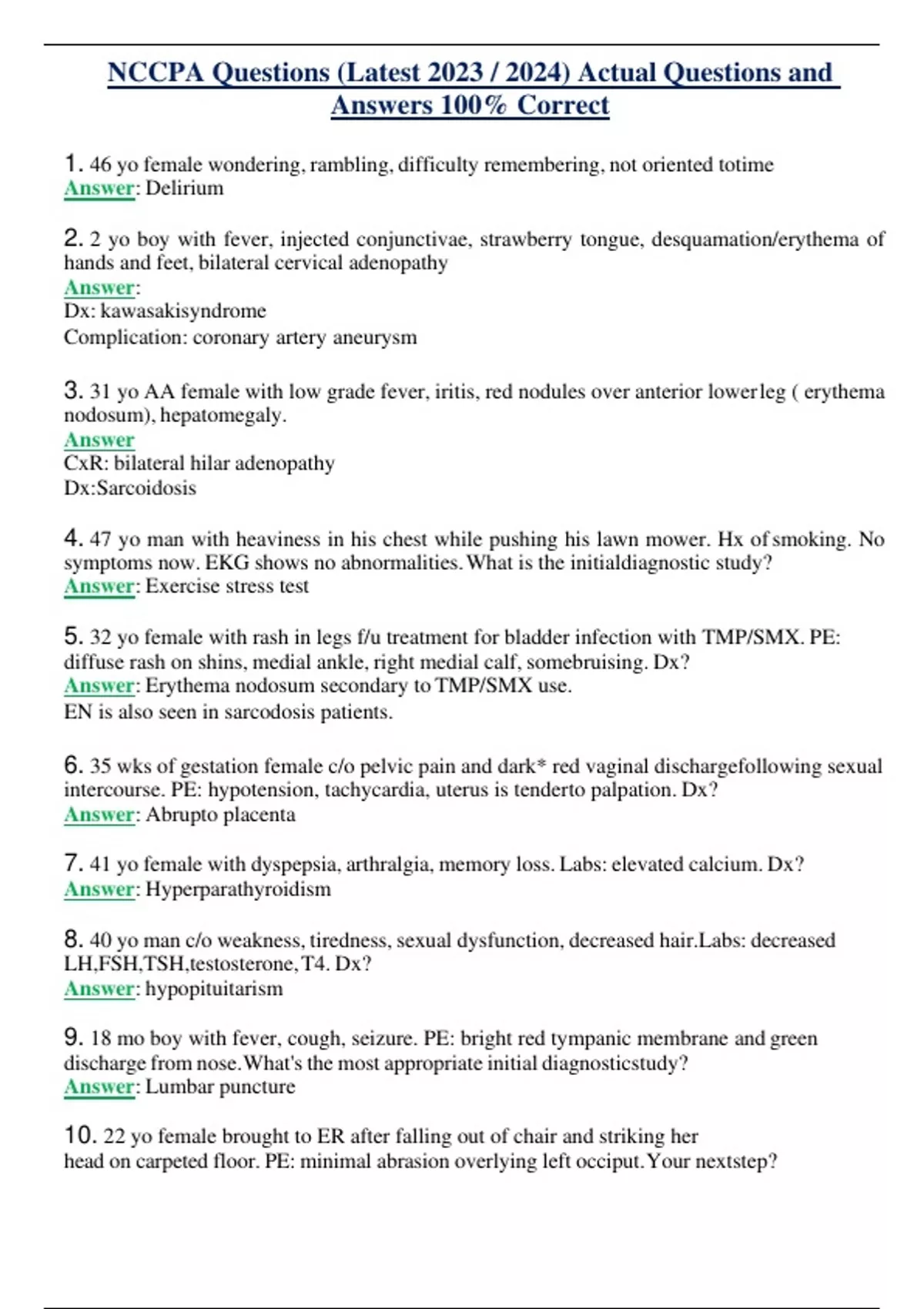 NCCPA Questions (Latest 2023 / 2024) Actual Questions and Answers 100% ...