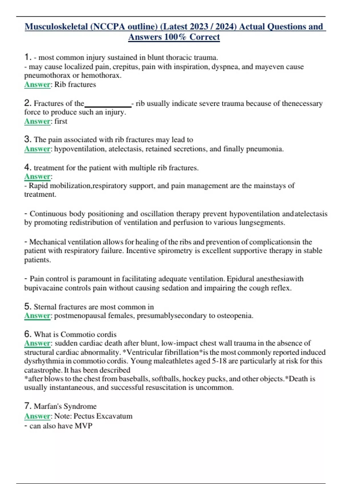 Musculoskeletal (NCCPA outline) (Latest 2023 / 2024) Actual Questions ...