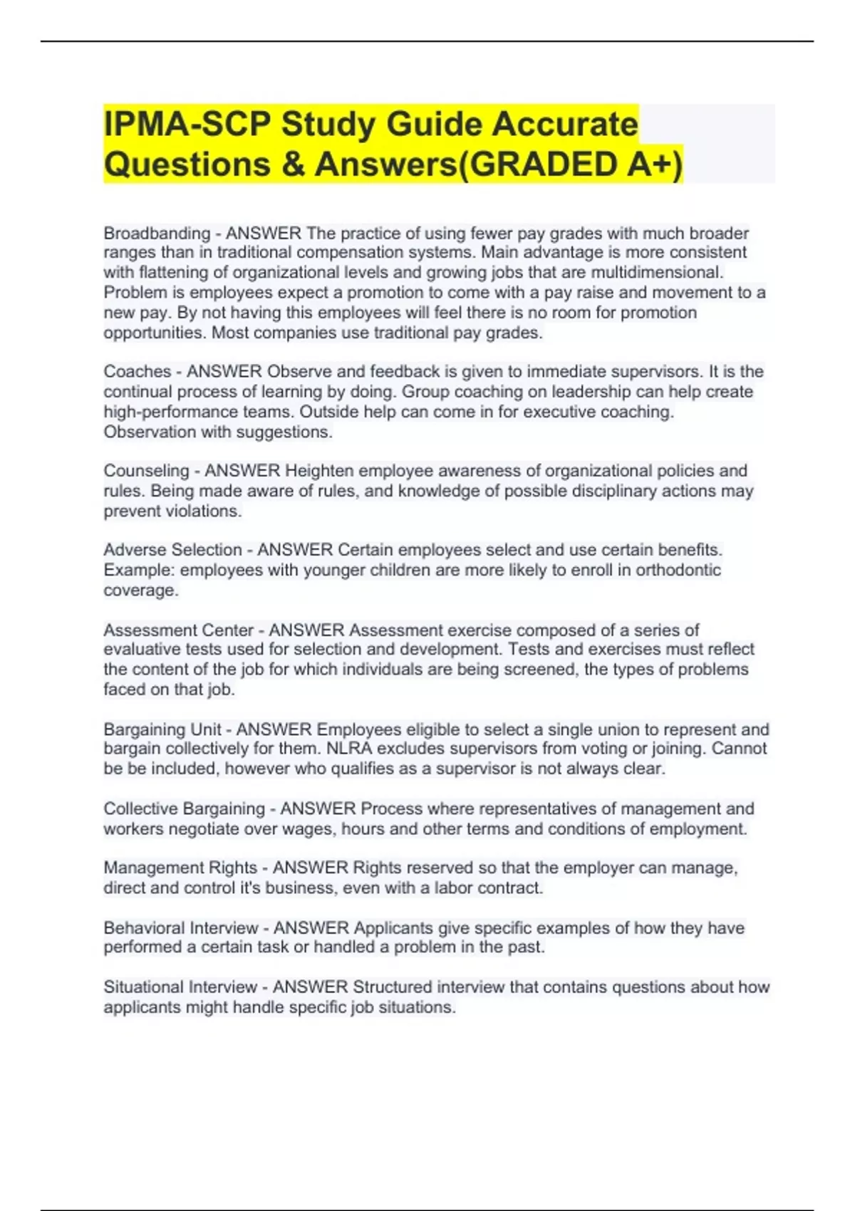 IPMA-SCP Study Guide Accurate Questions & Answers(GRADED A+) - IPMA-SCP ...