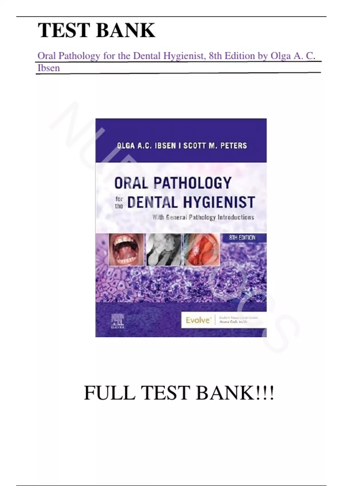 Test Bank For Oral Pathology for the Dental Hygienist 8th Edition by ...