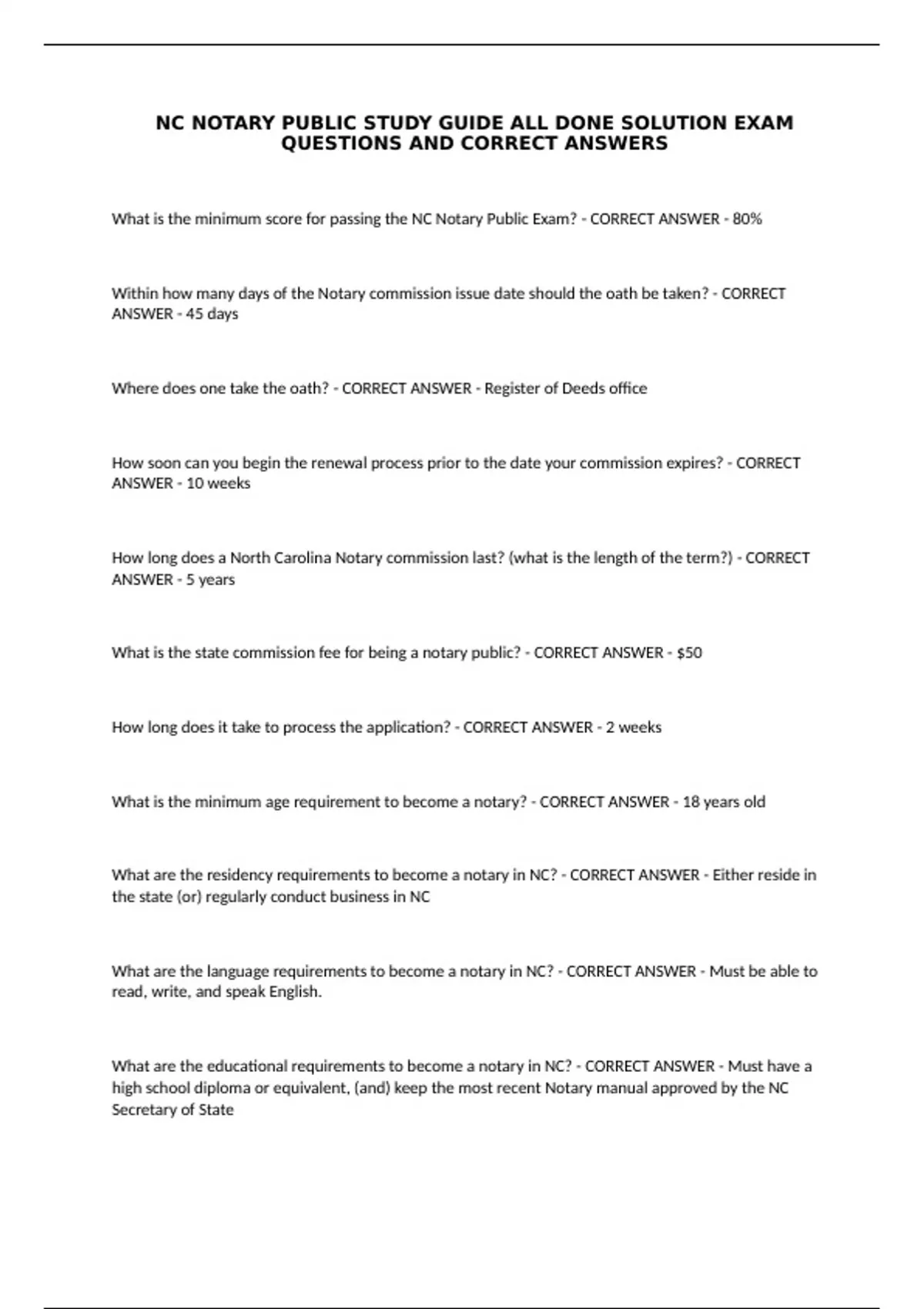 NC NOTARY PUBLIC STUDY GUIDE ALL DONE SOLUTION EXAM QUESTIONS AND ...