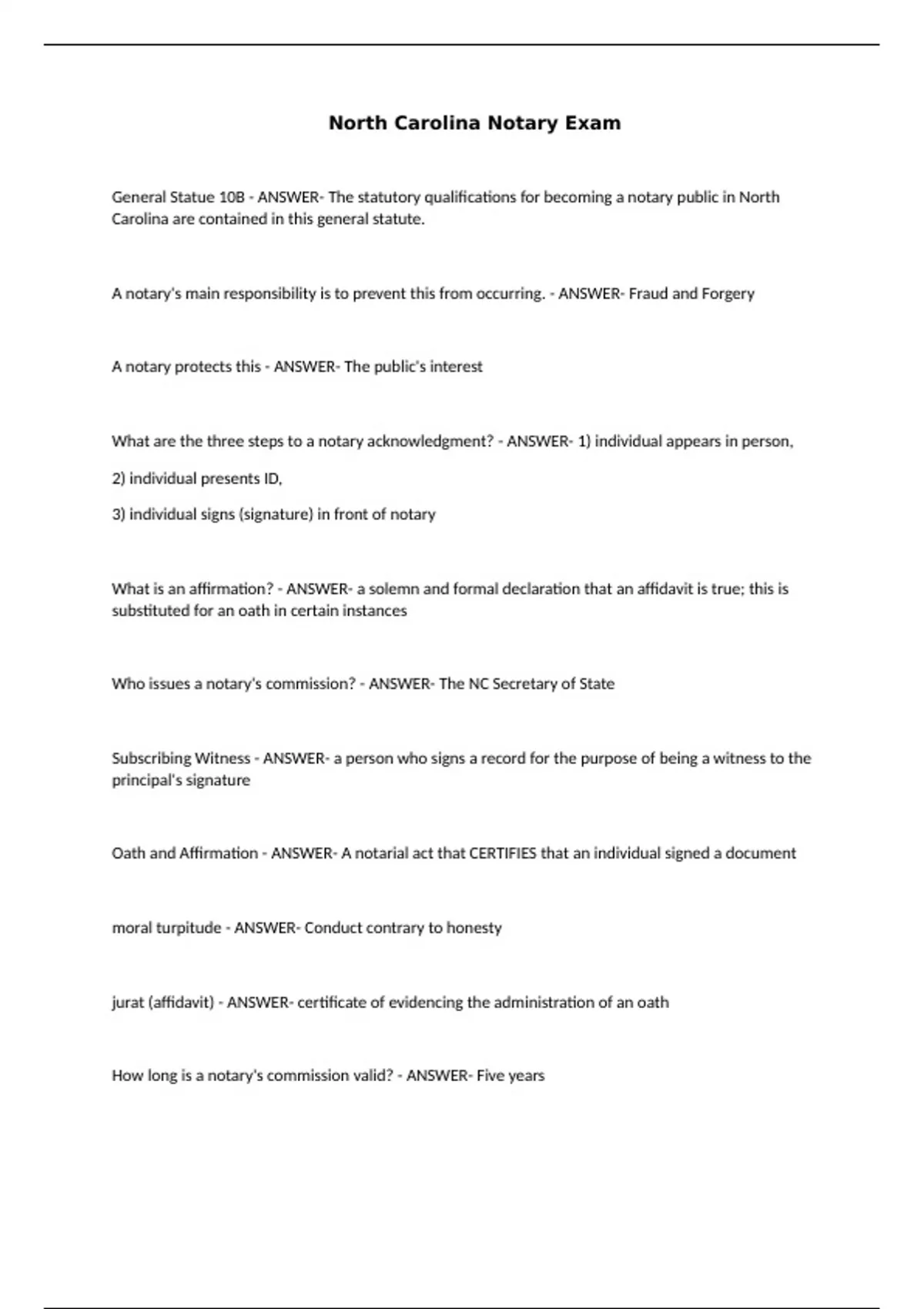 North Carolina Notary Exam - NC Notary Public - Stuvia UK