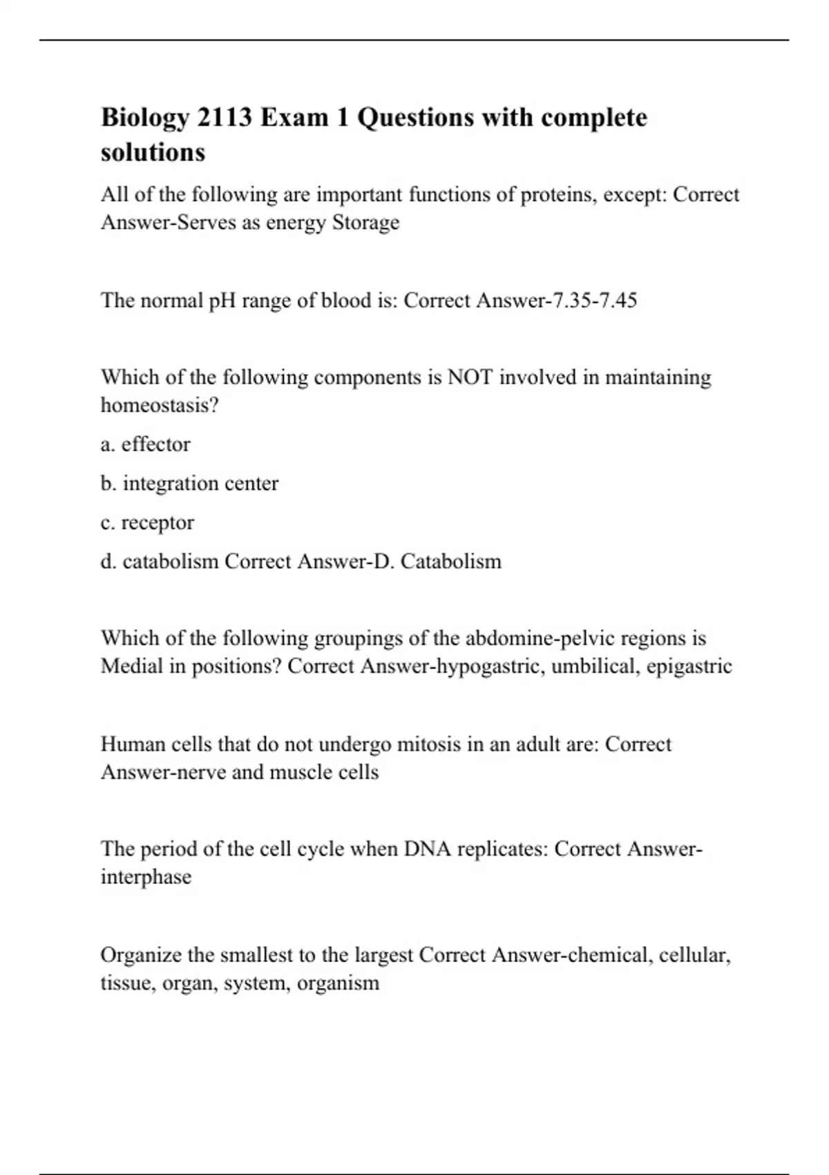 Biology 2113 Exam 1 Questions with complete solutions - Biology 2113 ...