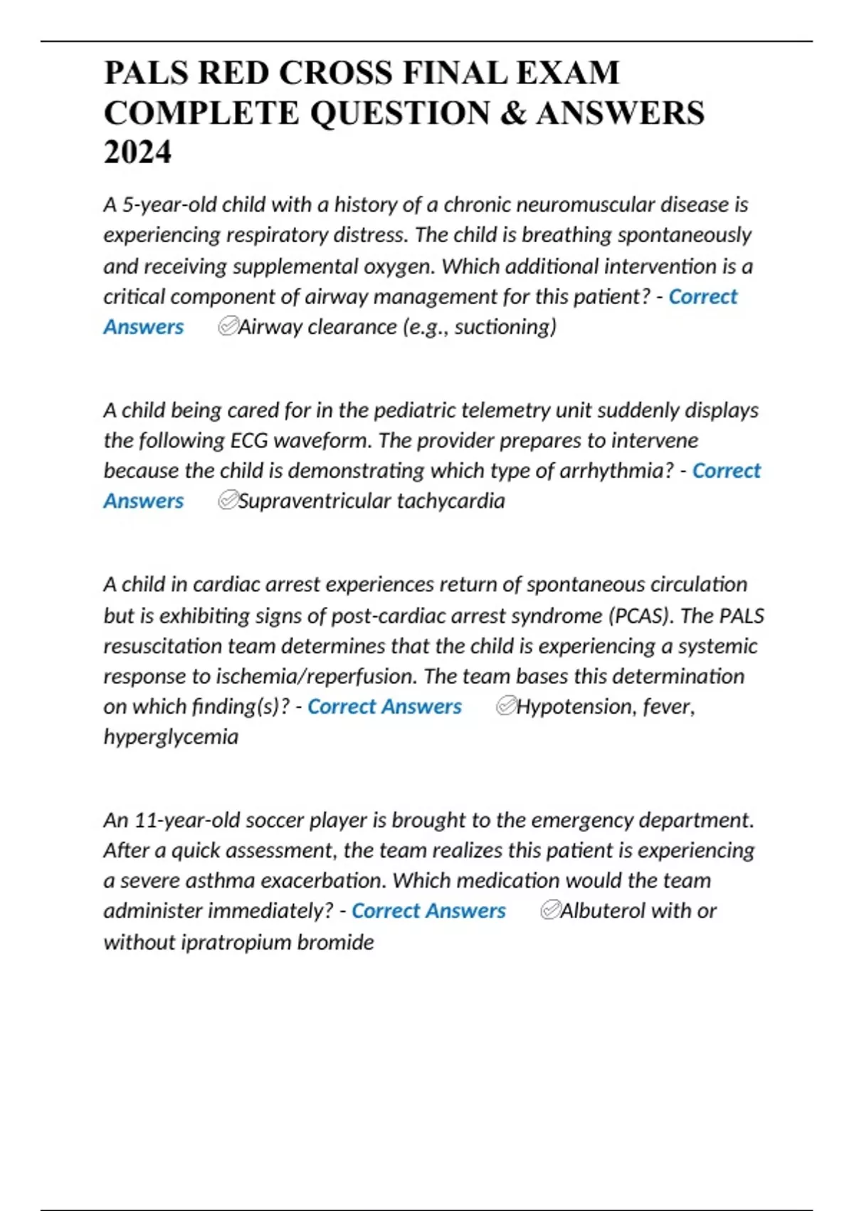 PALS RED CROSS FINAL EXAM COMPLETE QUESTION & ANSWERS 2024 - PALS RED ...