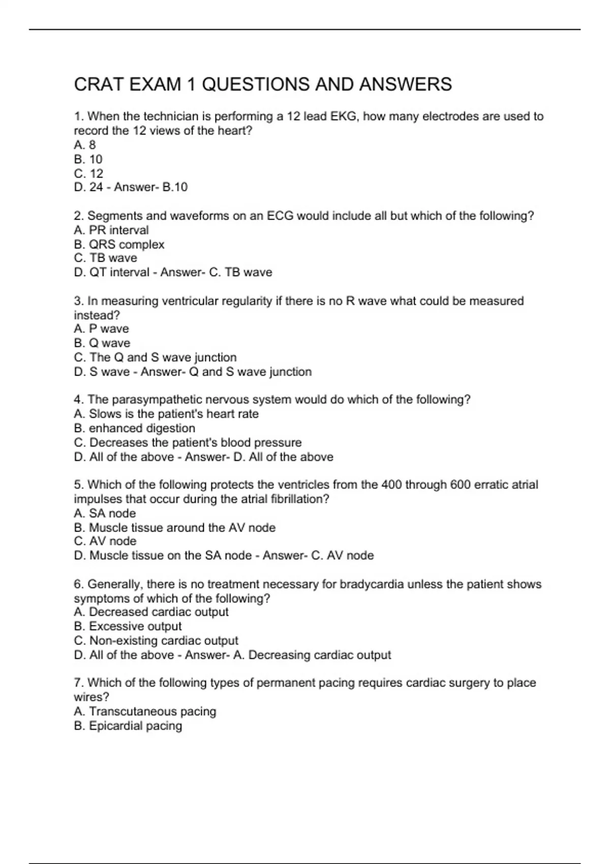 CRAT EXAM 1 QUESTIONS AND ANSWERS - CRAT - Stuvia US