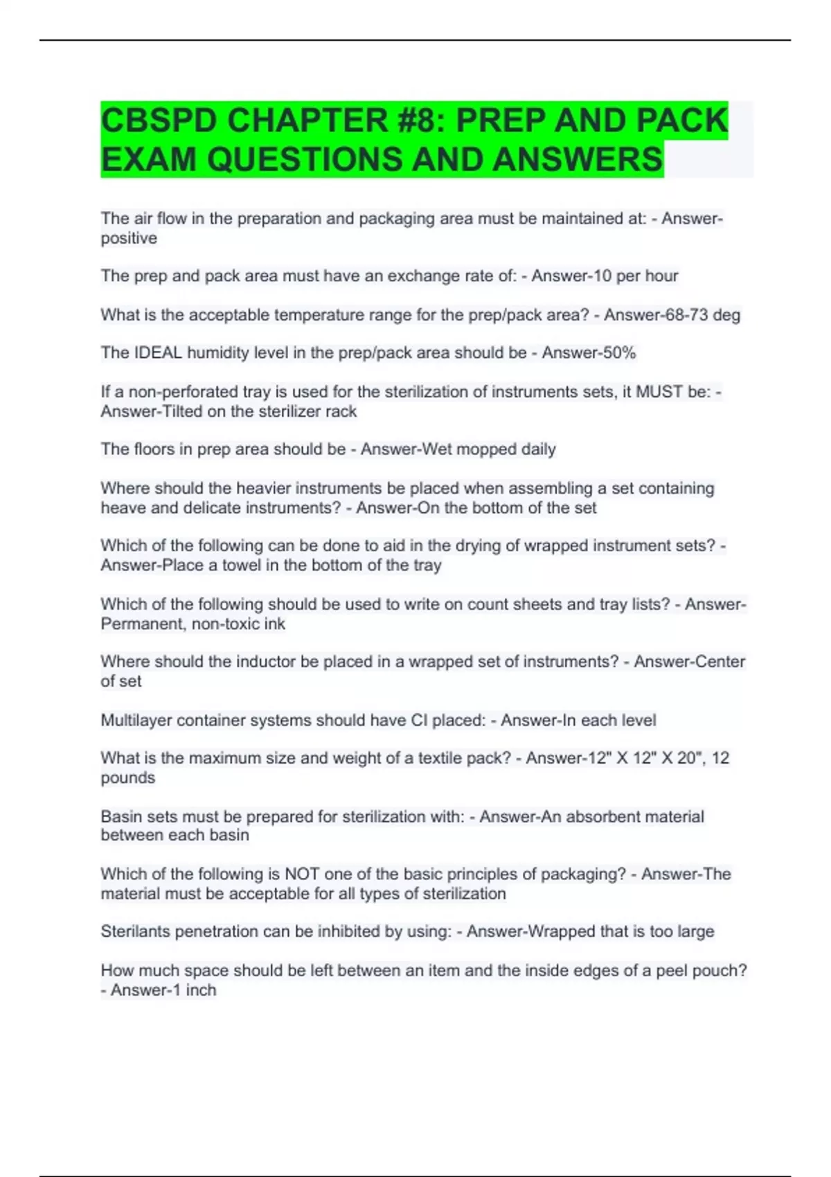 CBSPD CHAPTER #8: PREP AND PACK EXAM QUESTIONS AND ANSWERS - CBSPD ...