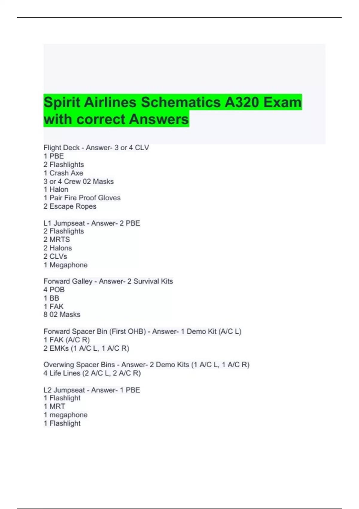 Spirit Airlines Schematics A320 Exam with correct Answers - Spirit ...