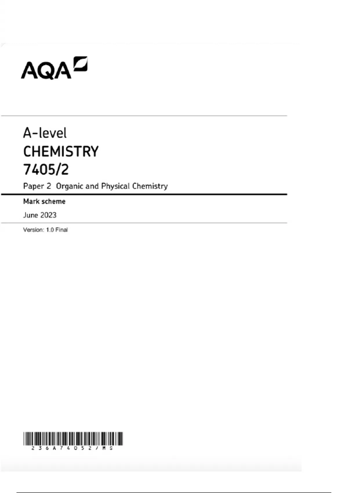 official aqa a level chemistry paper 2 mark scheme - Unit 3.3.1 ...
