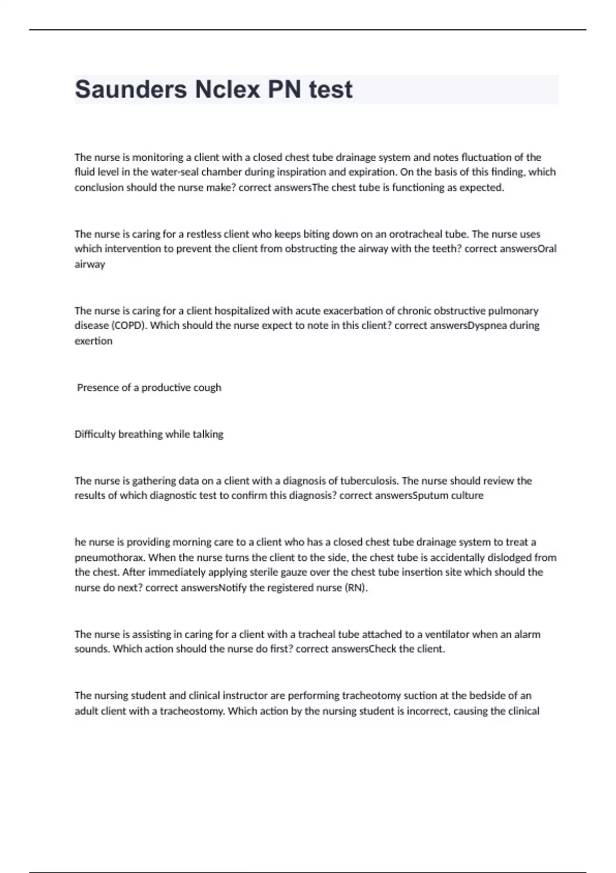 Saunders Nclex PN test 2024 with complete solutions - Saunders Nclex PN ...