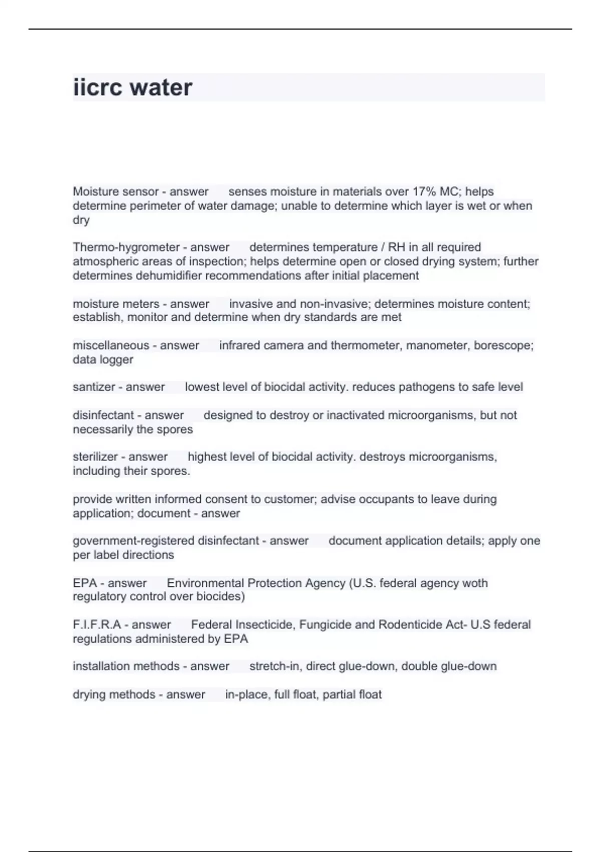 iicrc water questions and answers 2024 - IICRC - Stuvia US