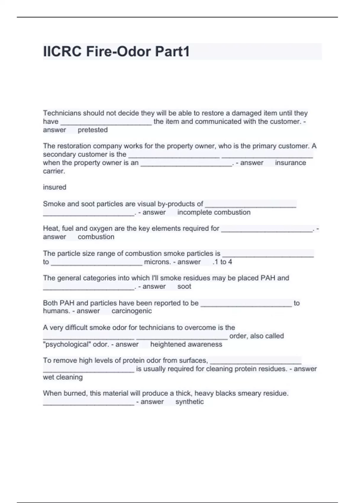 IICRC Fire-Odor Part1 Questions and Answers 100% Correct 2024 - IICRC ...