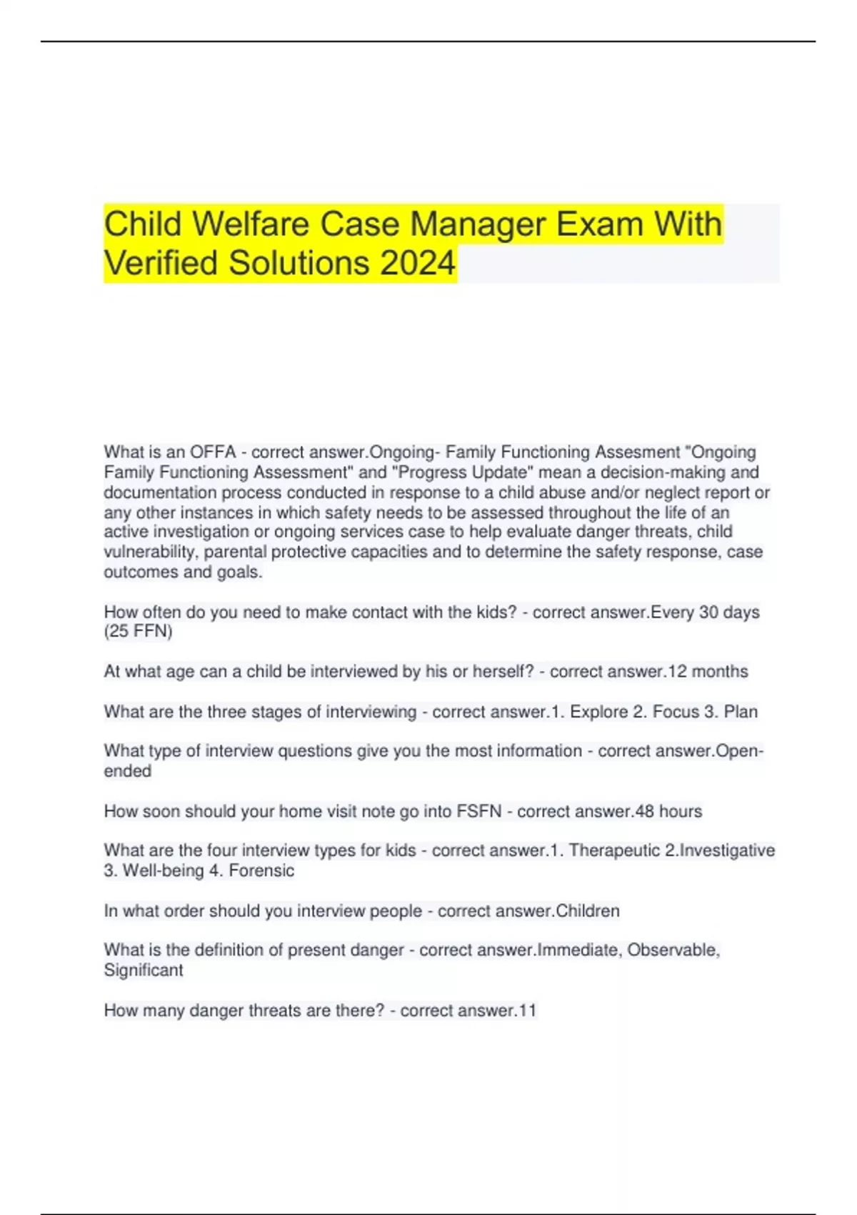 Child Welfare Case Manager Exam With Verified Solutions 2024 - Child ...