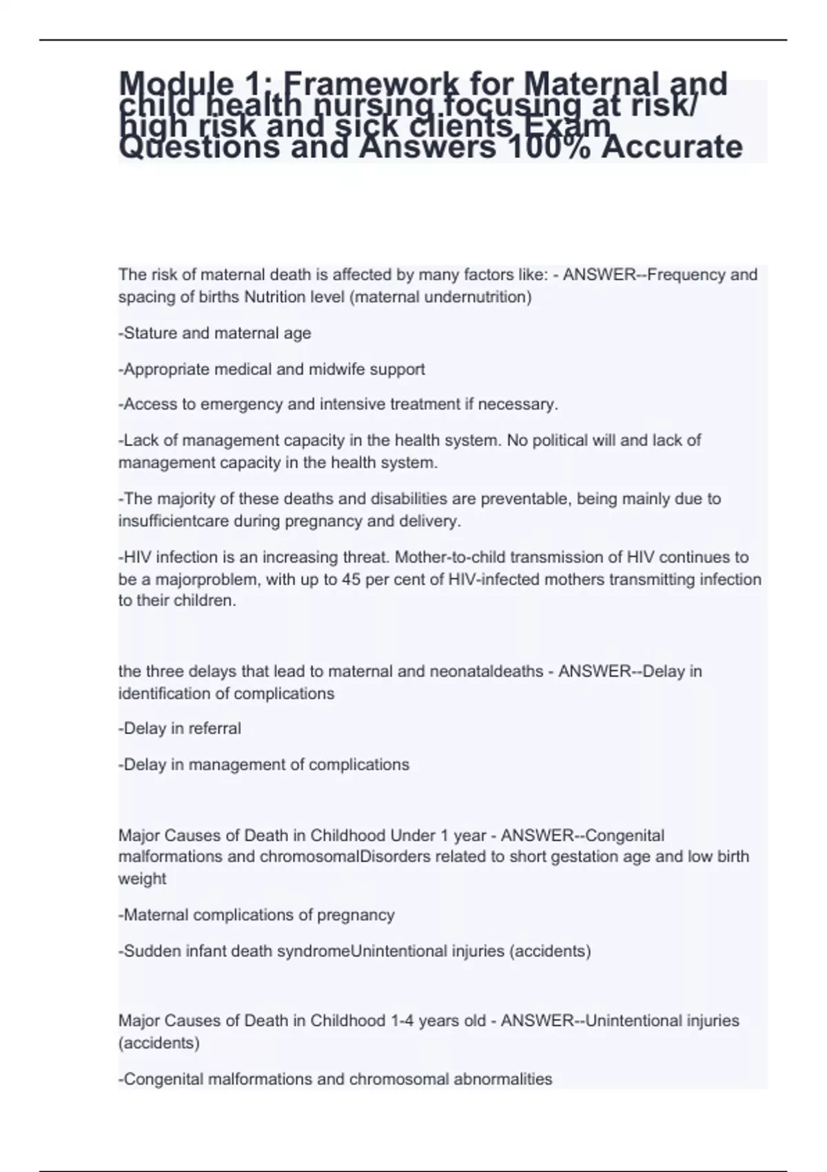 Module 1: Framework for Maternal and child health nursing focusing at ...