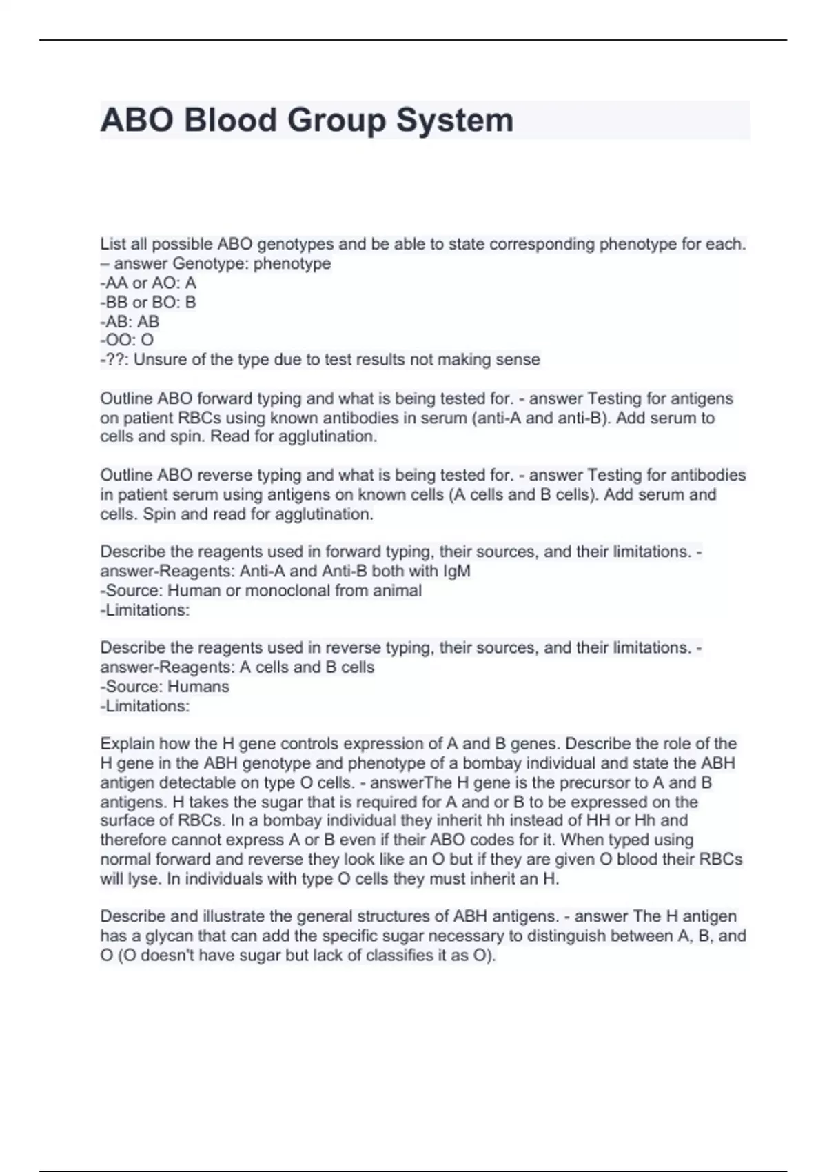 ABO Blood Group System Questions and Answers 100% correct - ABO - Stuvia US